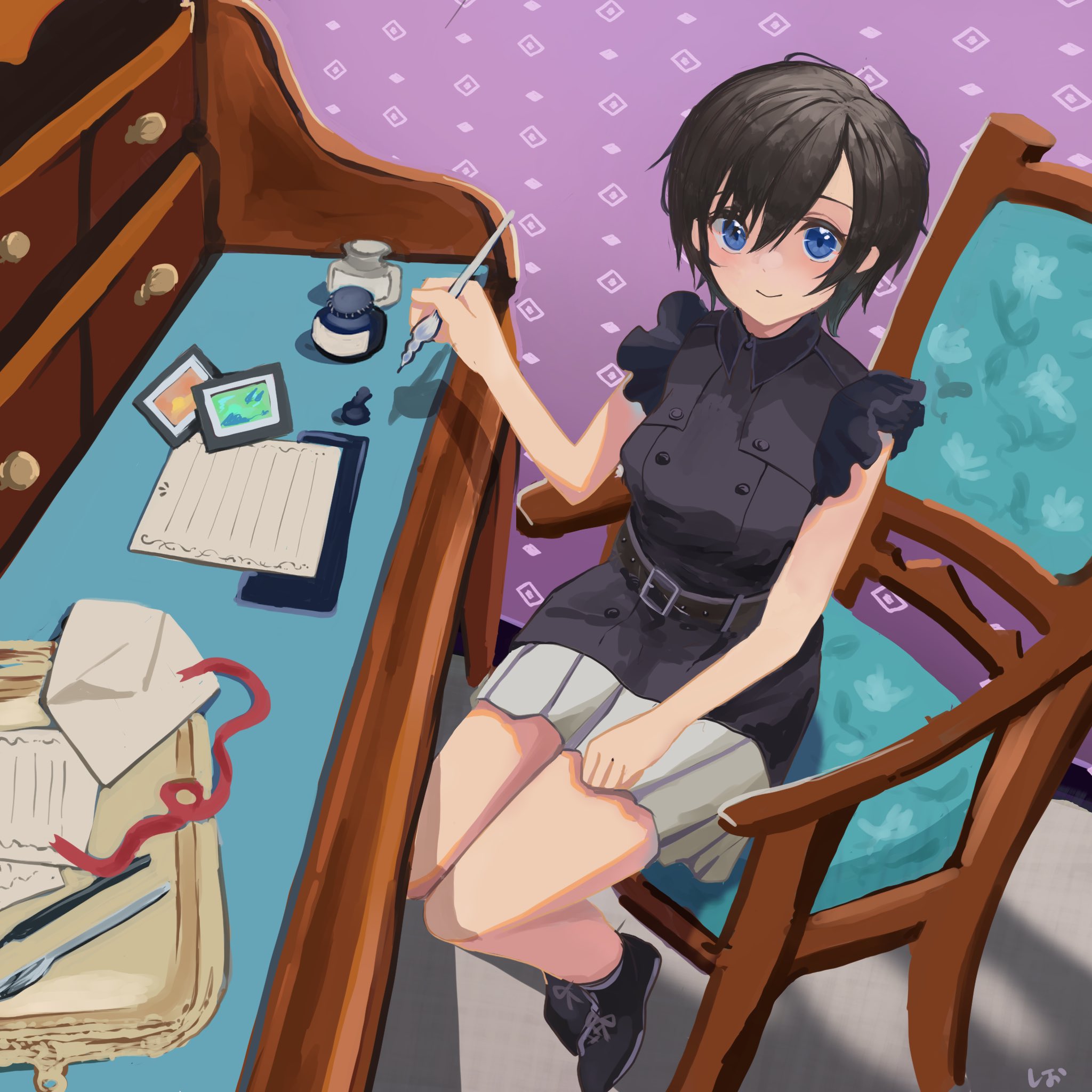 Safebooru - 1girl belt belt buckle black belt black eyes black footwear black hair black shirt ...