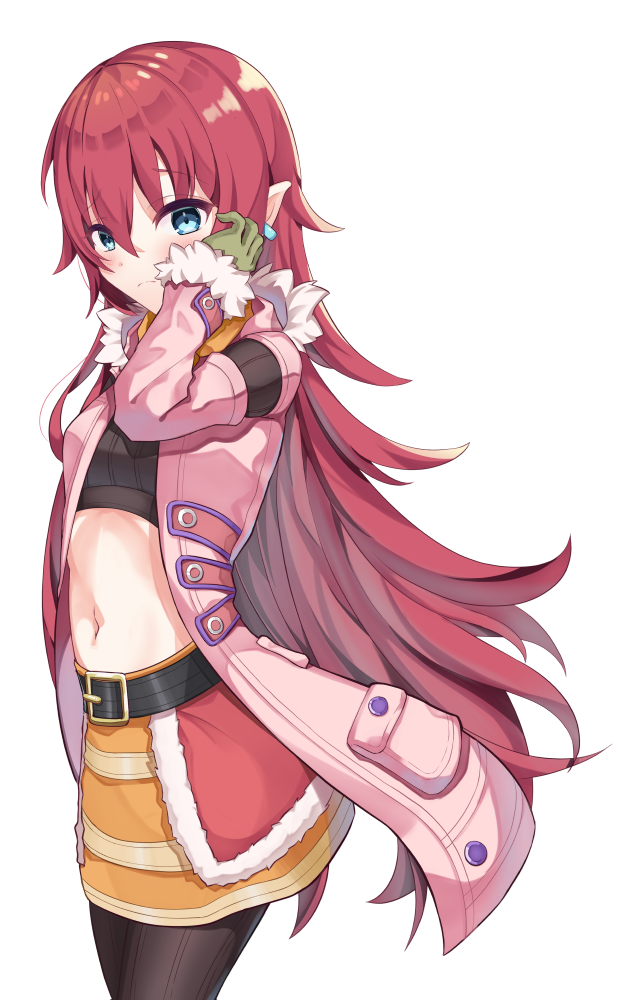 Safebooru - 1girl akama shion belt black belt blue eyes crop top fur-trimmed collar fur-trimmed ...