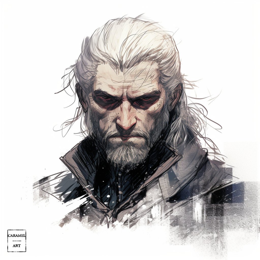 Safebooru - 1boy artist logo beard facial hair geralt of rivia looking ...