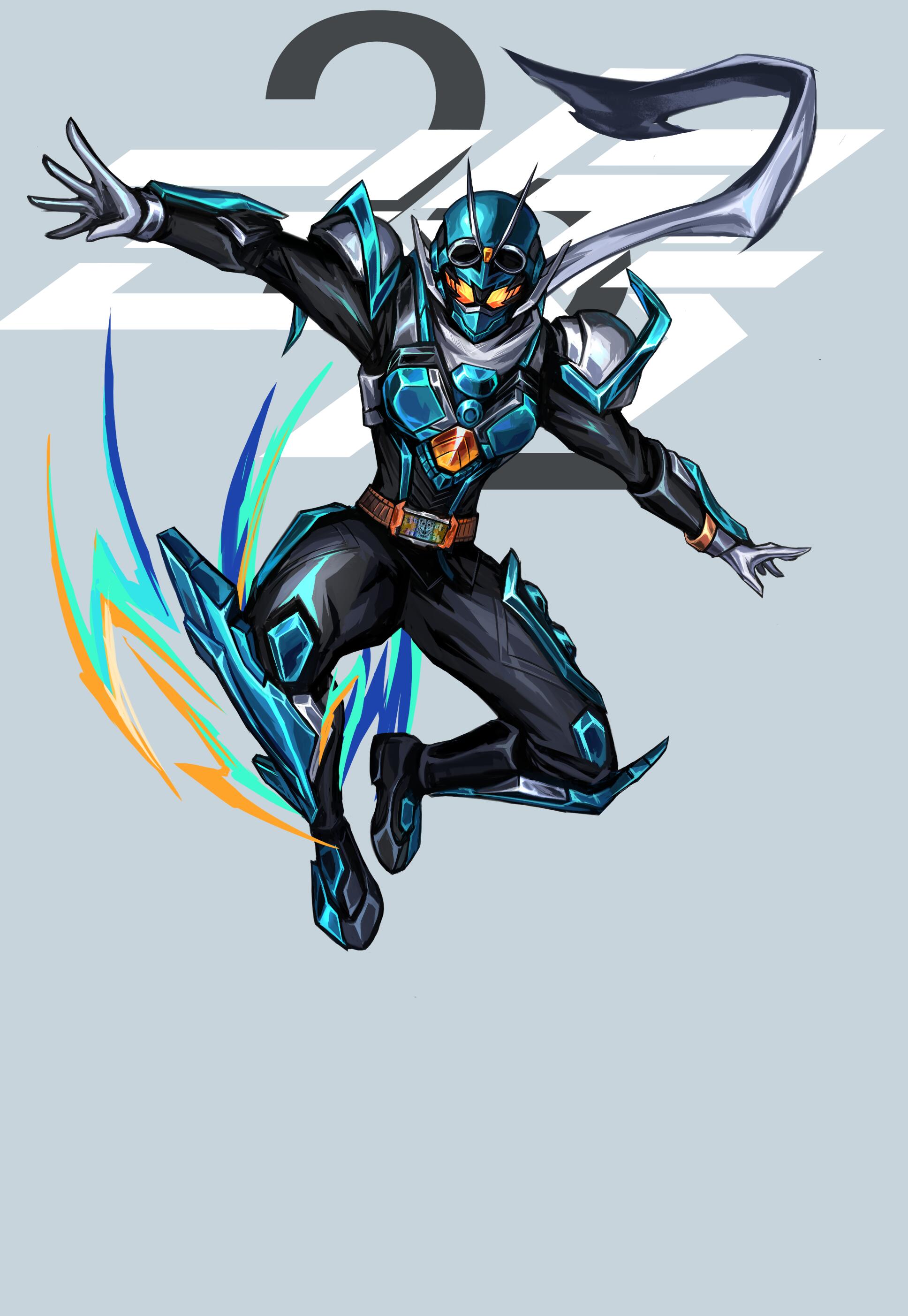 Safebooru - 1boy 3ok absurdres antennae armor black bodysuit blue armor ...