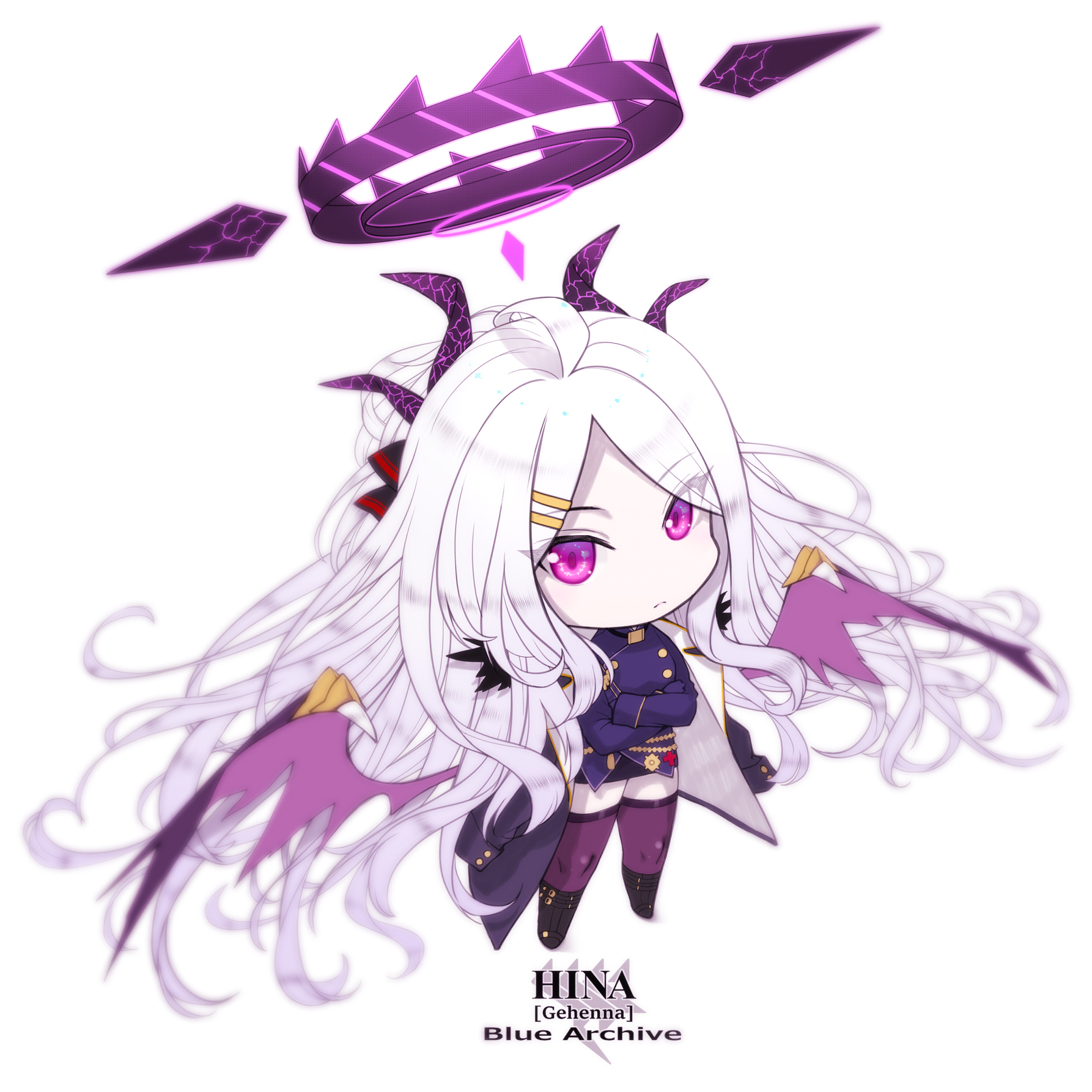 Safebooru - 1girl blue archive buttons chibi crossed arms double-breasted hair ornament hairclip ...