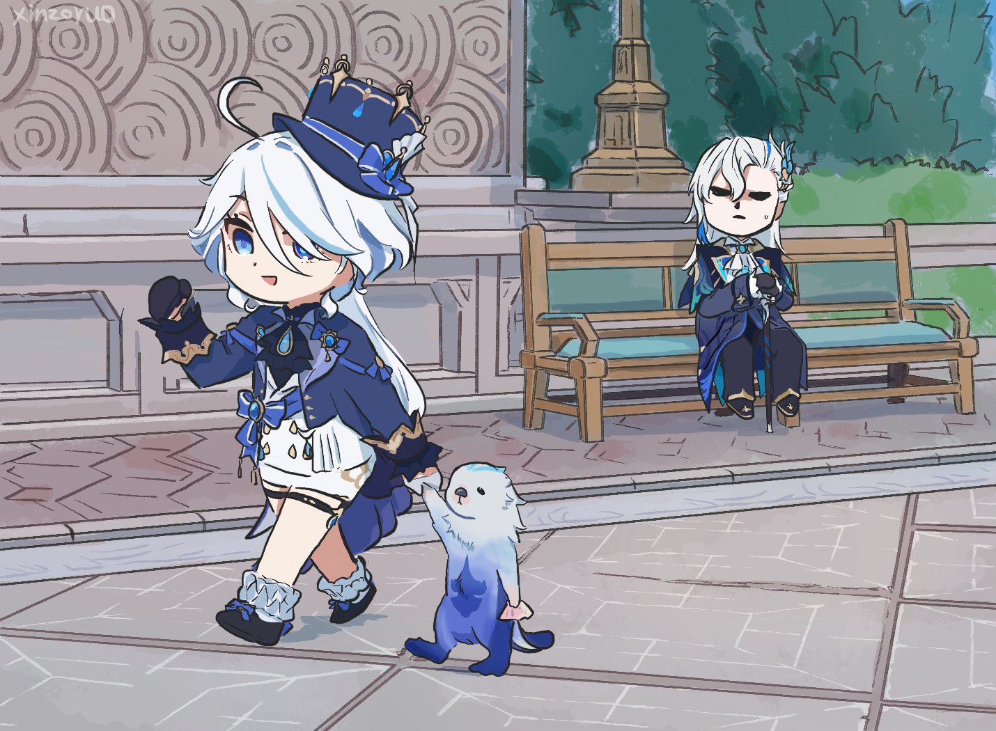 Safebooru - ! 1boy 1girl ahoge artist name ascot asymmetrical gloves black ascot blue gemstone ...