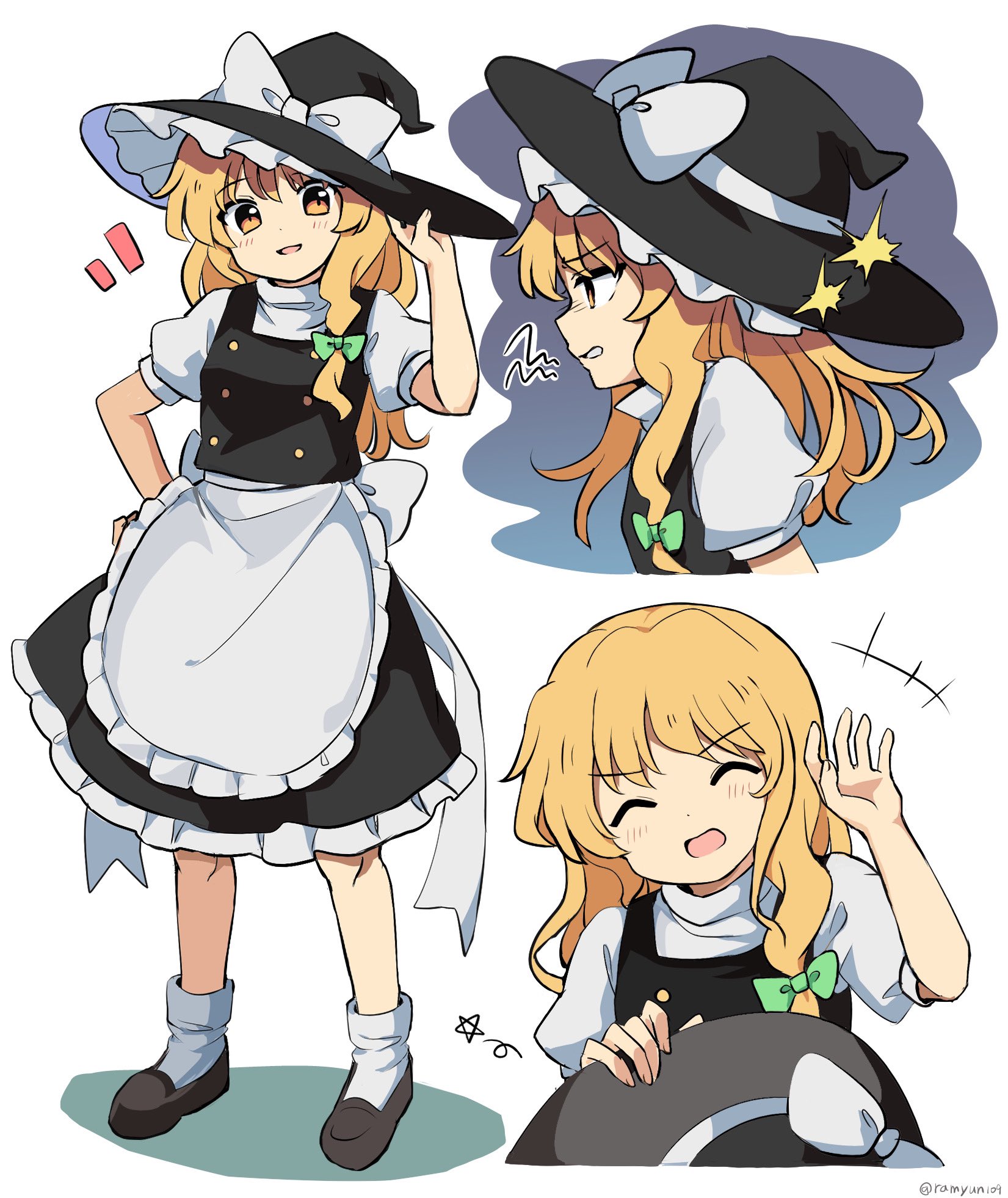 Safebooru - 1girl apron black footwear black headwear black skirt black vest blonde hair blush ...