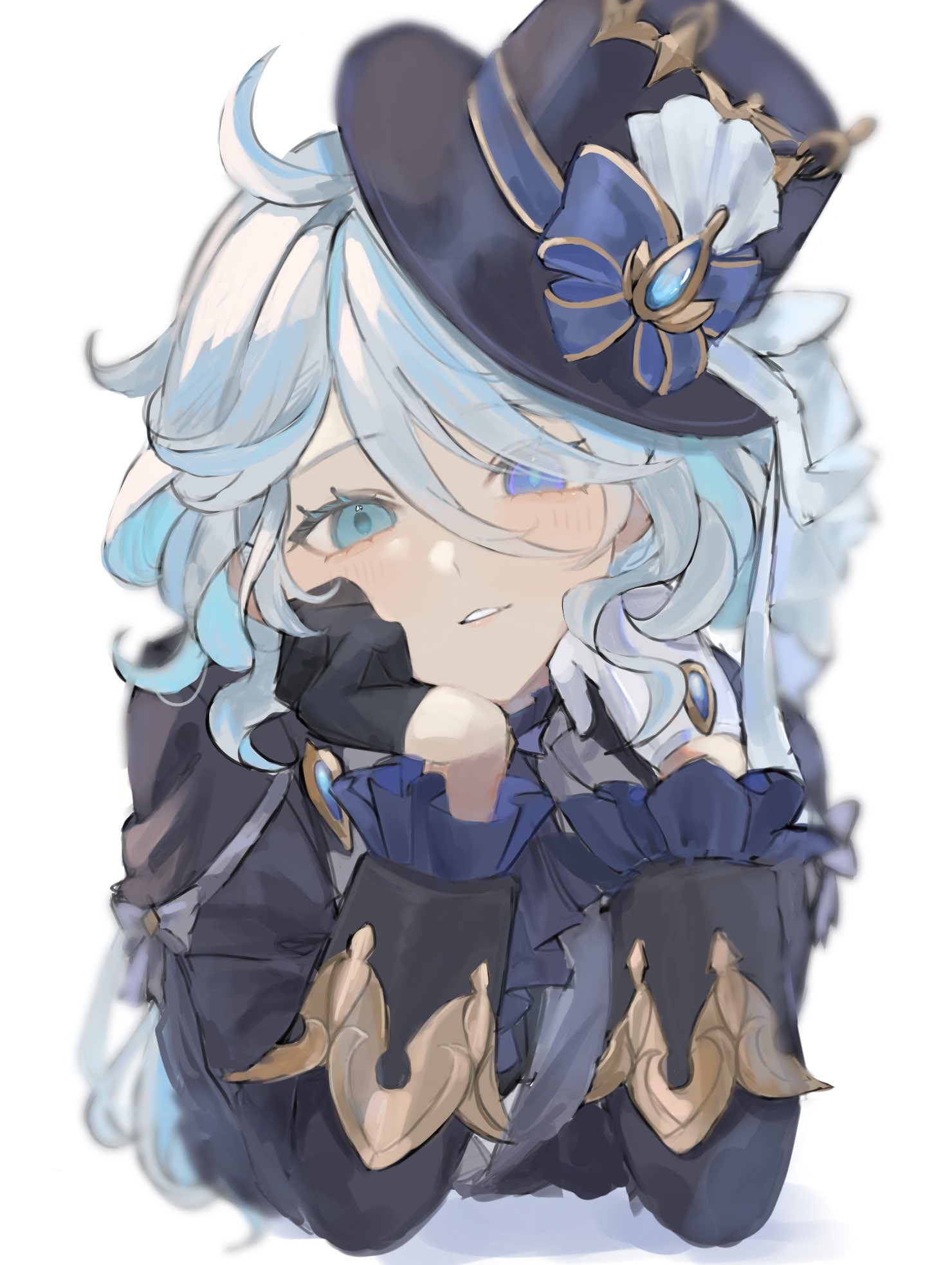 Safebooru - 1girl aroha252538 ascot asymmetrical gloves black ascot black gloves black headwear ...