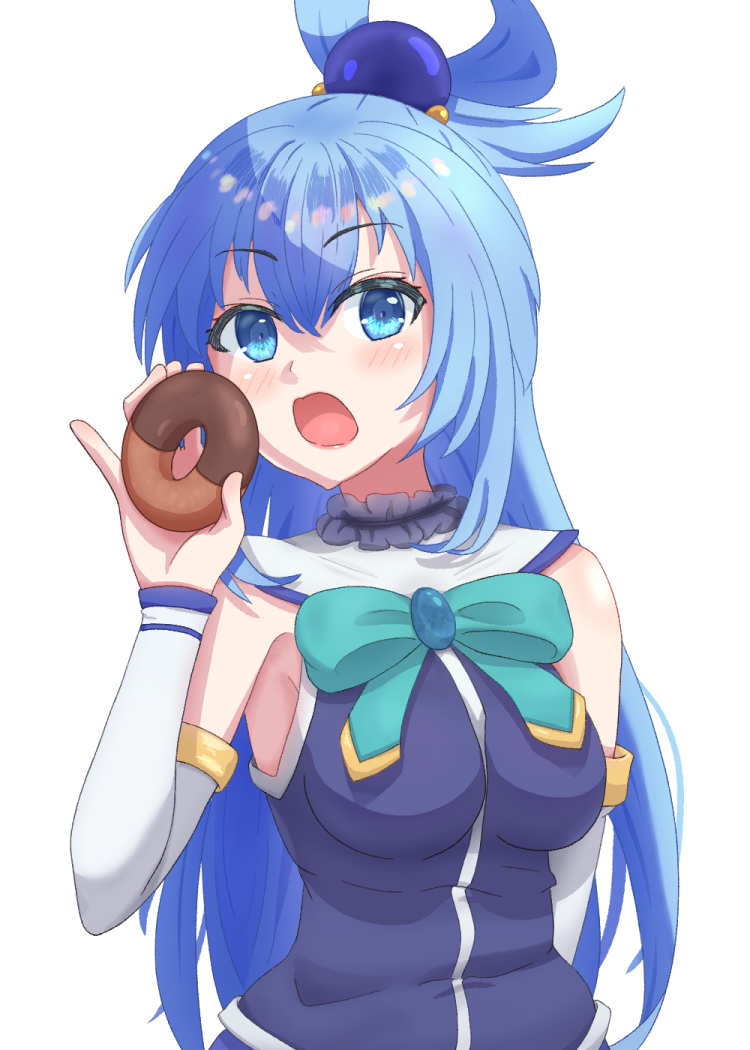 Safebooru - aqua (konosuba) blue eyes blue hair blue shirt blue skirt blush breasts detached ...