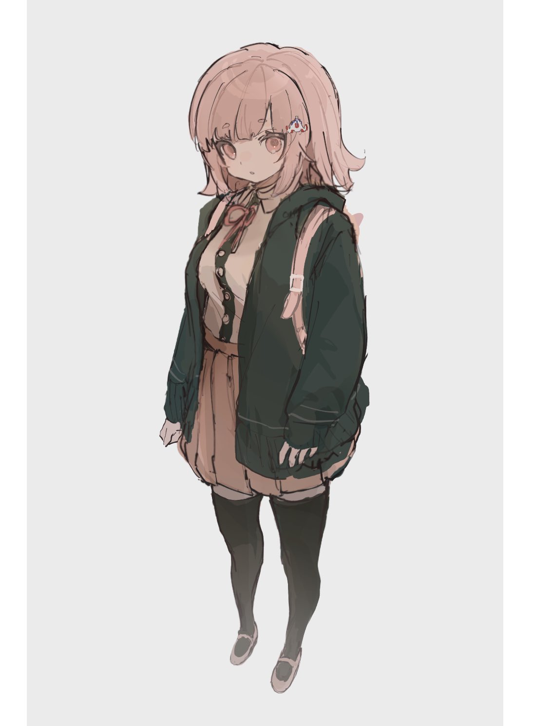 Safebooru - 1girl backpack bag black jacket black shirt black thighhighs breasts brown skirt ...