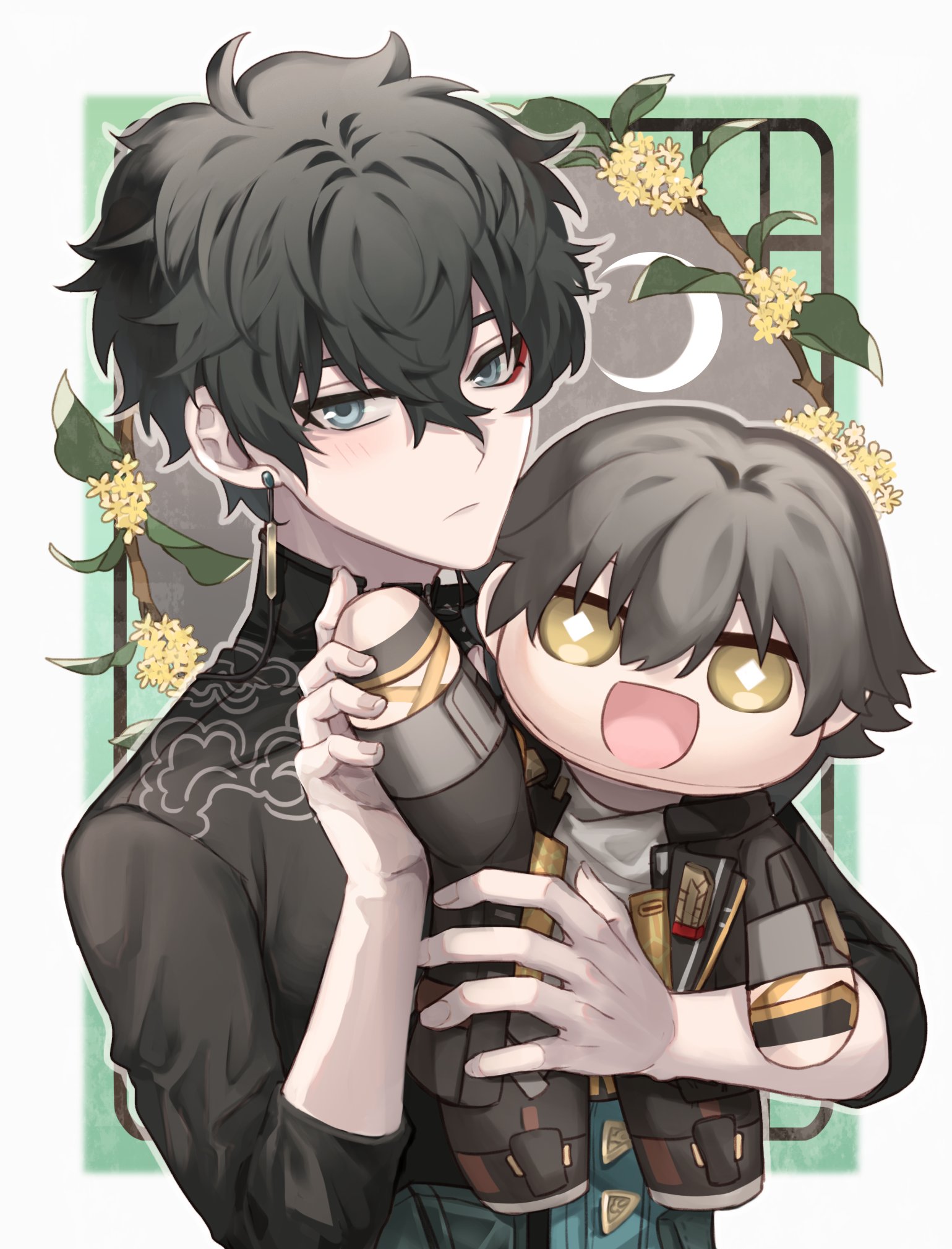 Safebooru - 1boy black coat black footwear black hair black pants black shirt blue eyes blush ...