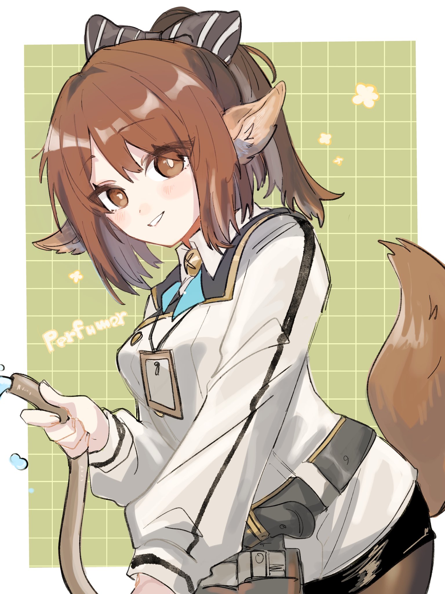 Safebooru - 1girl animal ears arknights belt black bow black shorts border bow brown eyes brown ...
