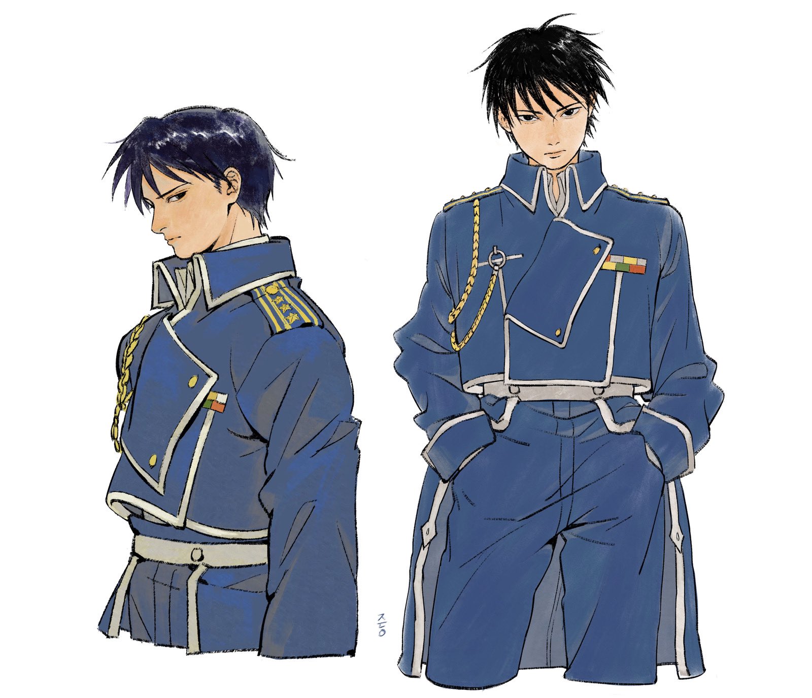 Safebooru - 1boy aiguillette amestris military uniform arms at sides black eyes black hair blue ...