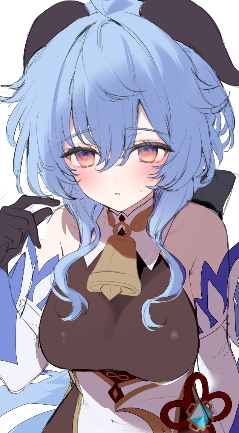 Safebooru - 1girl bare shoulders bell blue hair blush bow breasts detached sleeves ganyu ...