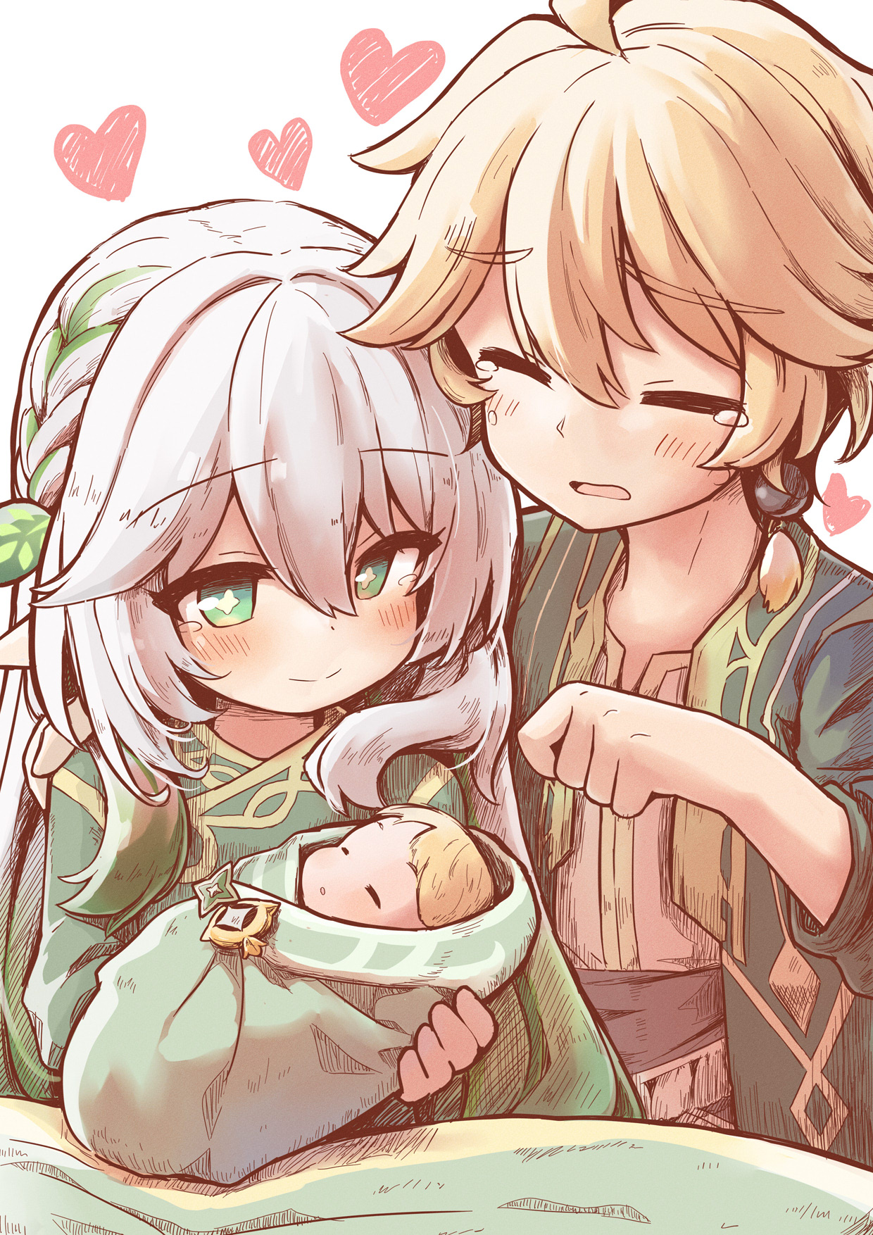 Safebooru - + + 1boy 1girl aether (genshin impact) baby blonde hair blush braid closed eyes ...