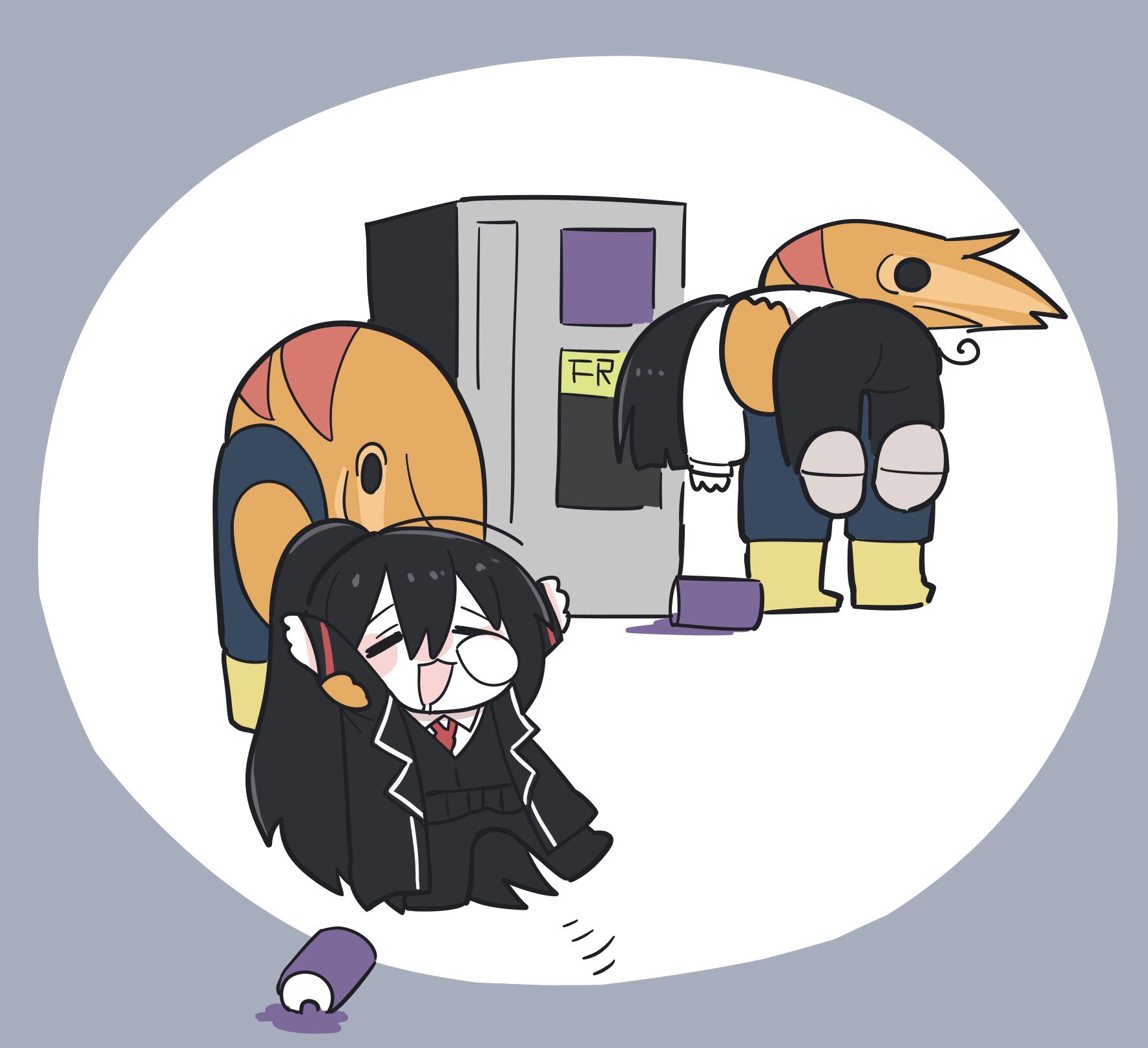 Safebooru - 1boy 1girl 2others antennae black coat black hair black ...