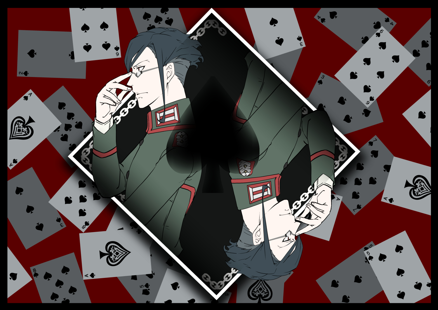 Safebooru - 1boy ace (playing card) ace of spades black border black ...