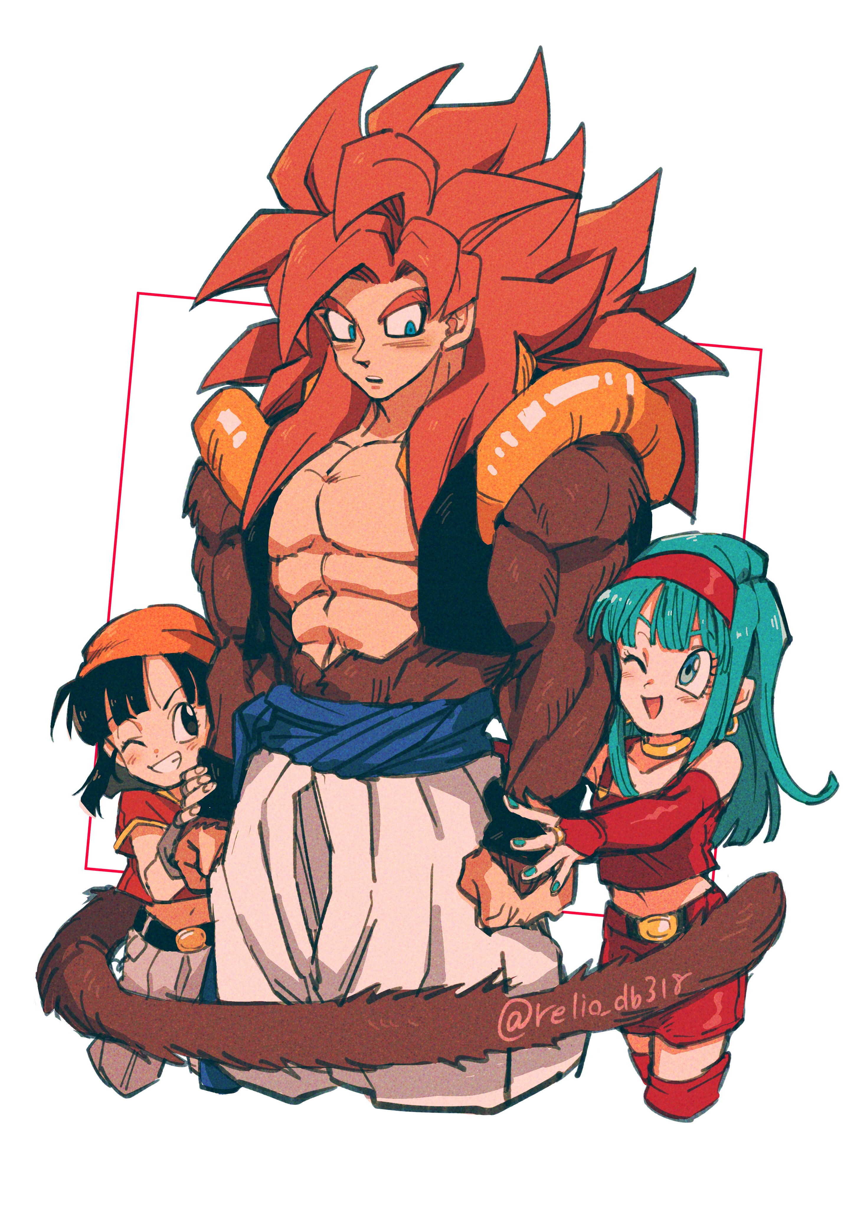 Safebooru - 1boy 2girls ;d absurdres aqua eyes aqua hair aqua nails artist name belt belt buckle ...