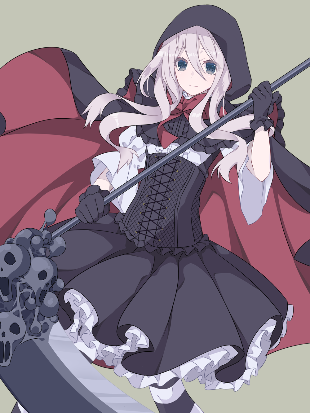 Safebooru - 1girl black cape black corset black gloves black skirt blue eyes bow bowtie cape ...