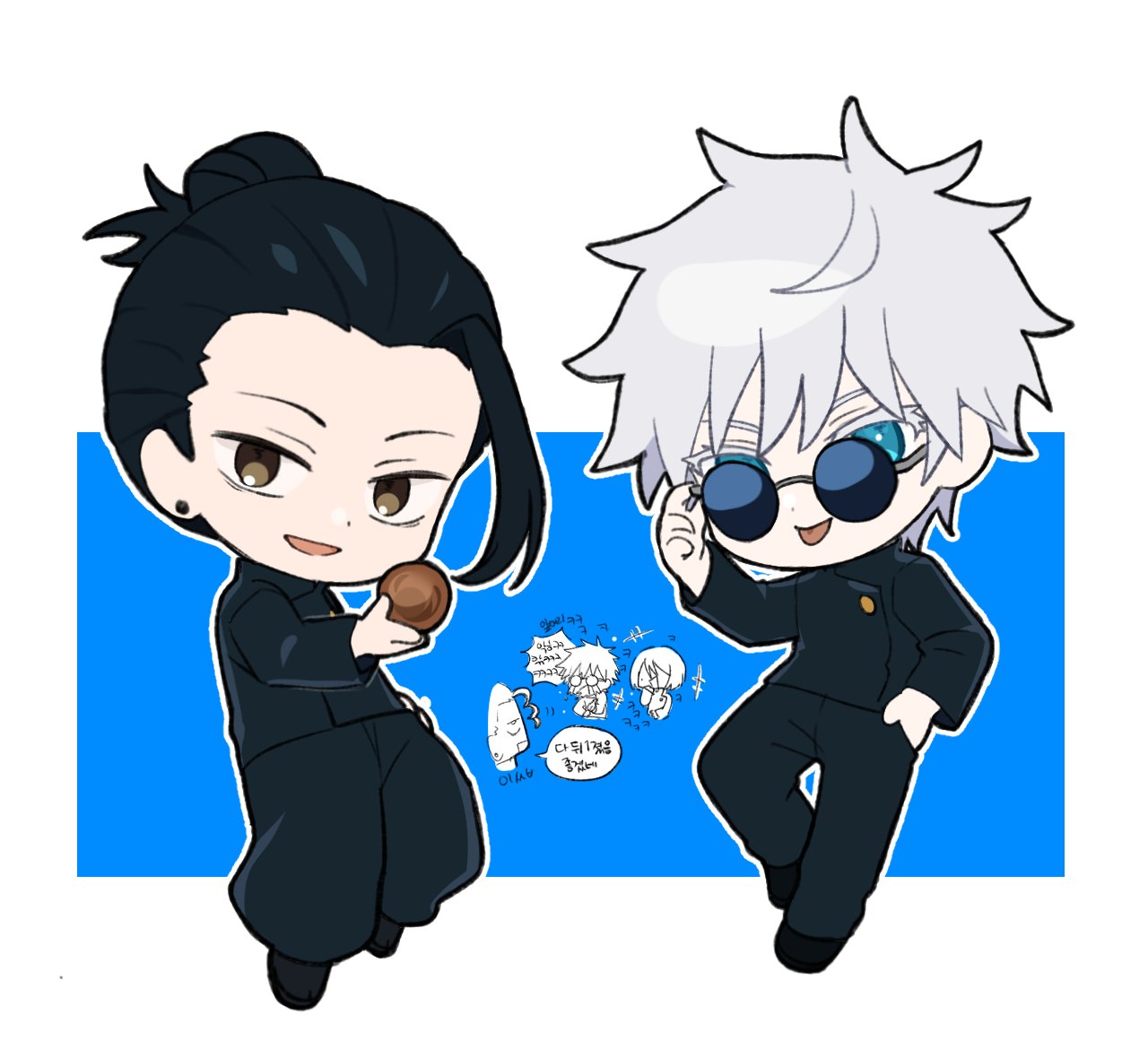 Safebooru - 2boys black hair black jacket black pants blue eyes brown ...