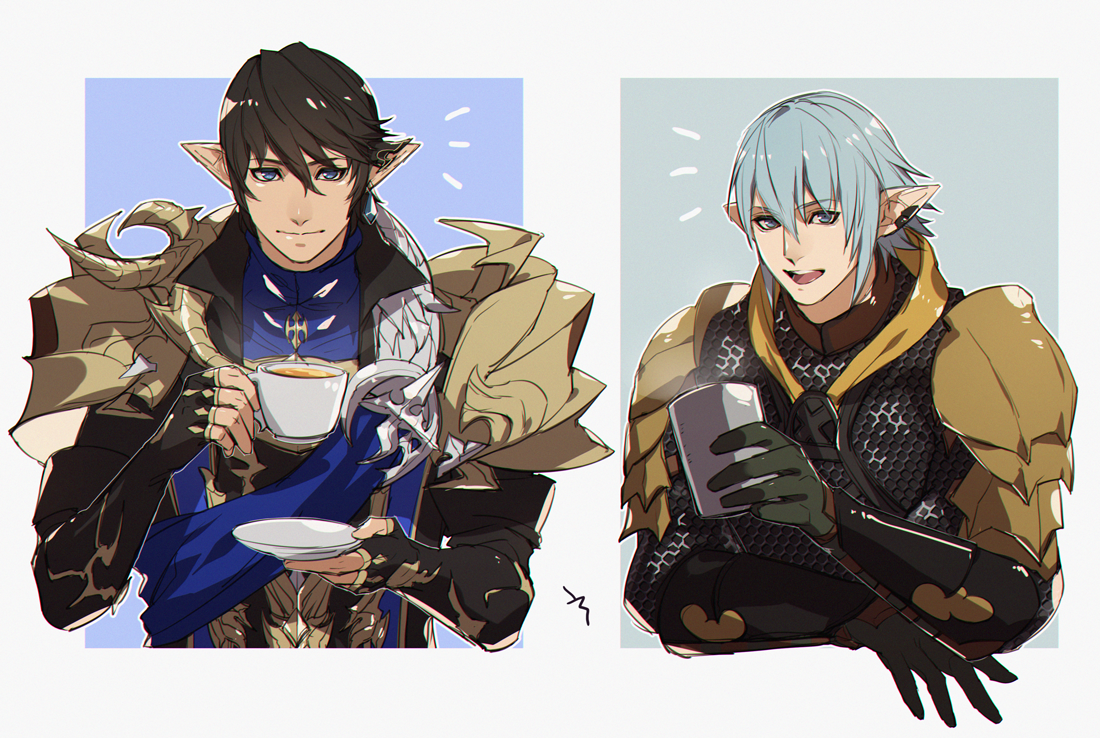 Safebooru - 2boys aqua background armor aymeric de borel black gloves ...