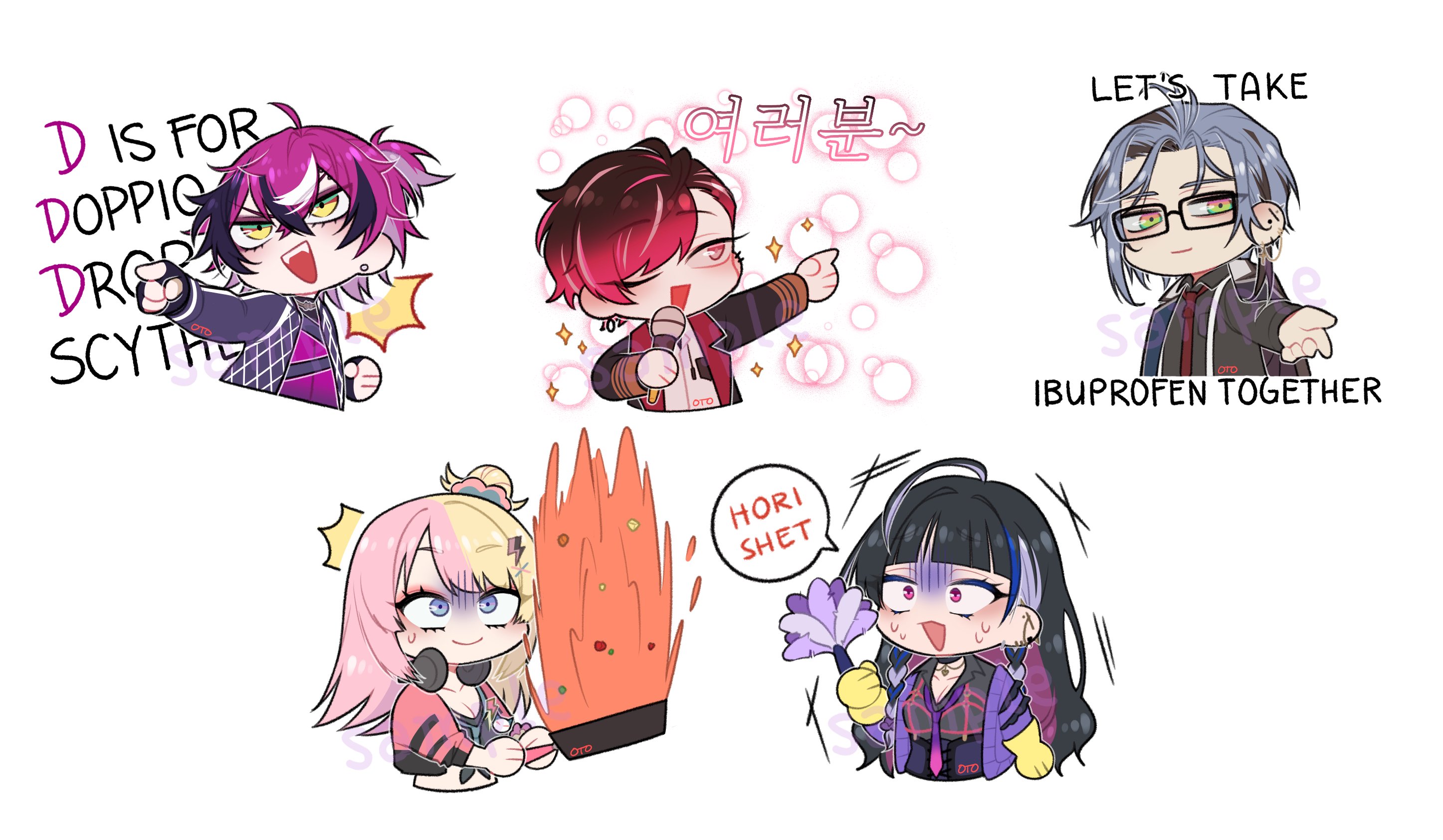 Safebooru - 2girls 3boys ahoge black-framed eyewear black gloves black ...