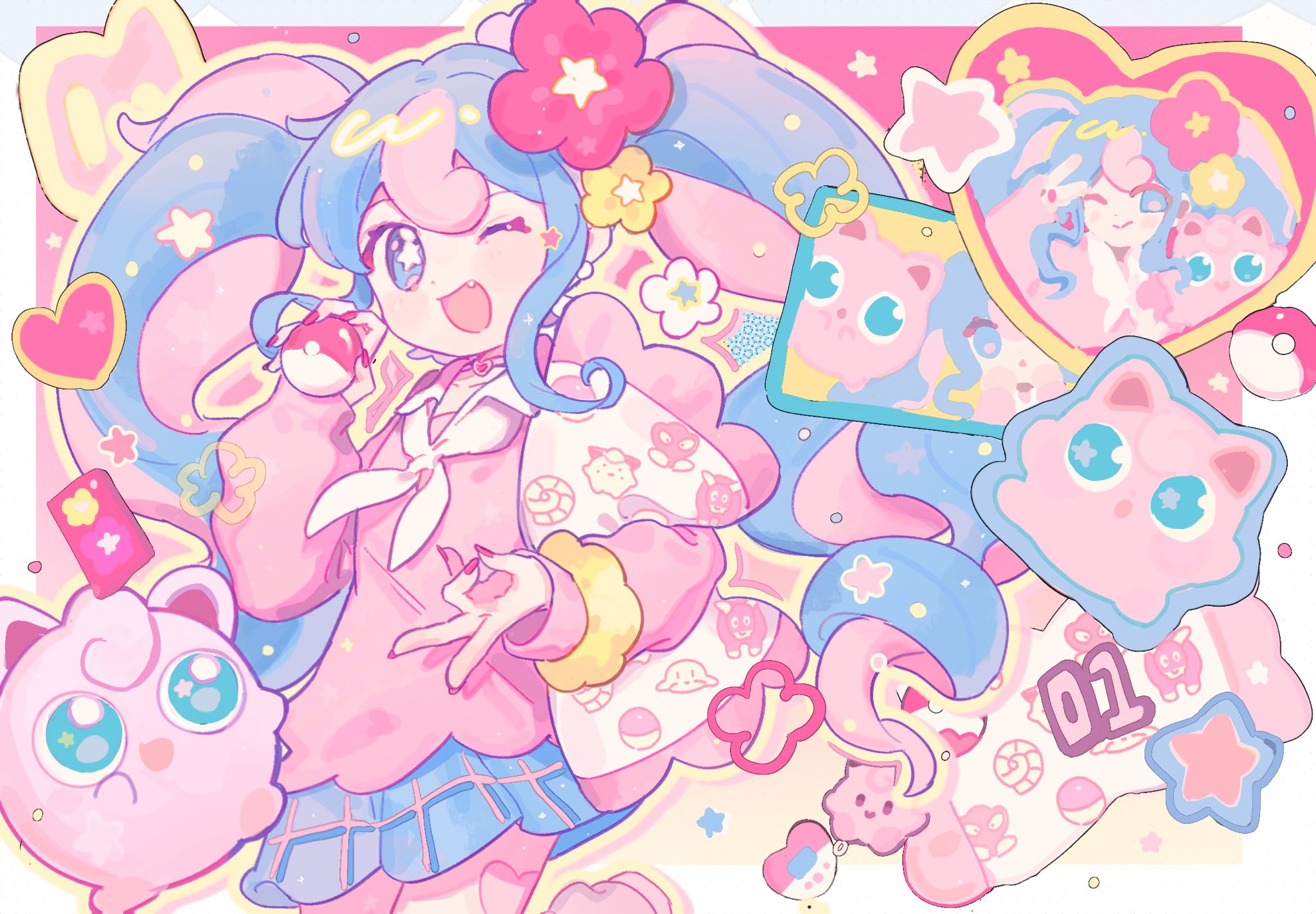 Safebooru - 1girl 6w6112211 blue eyes blue hair blue skirt border bull ...