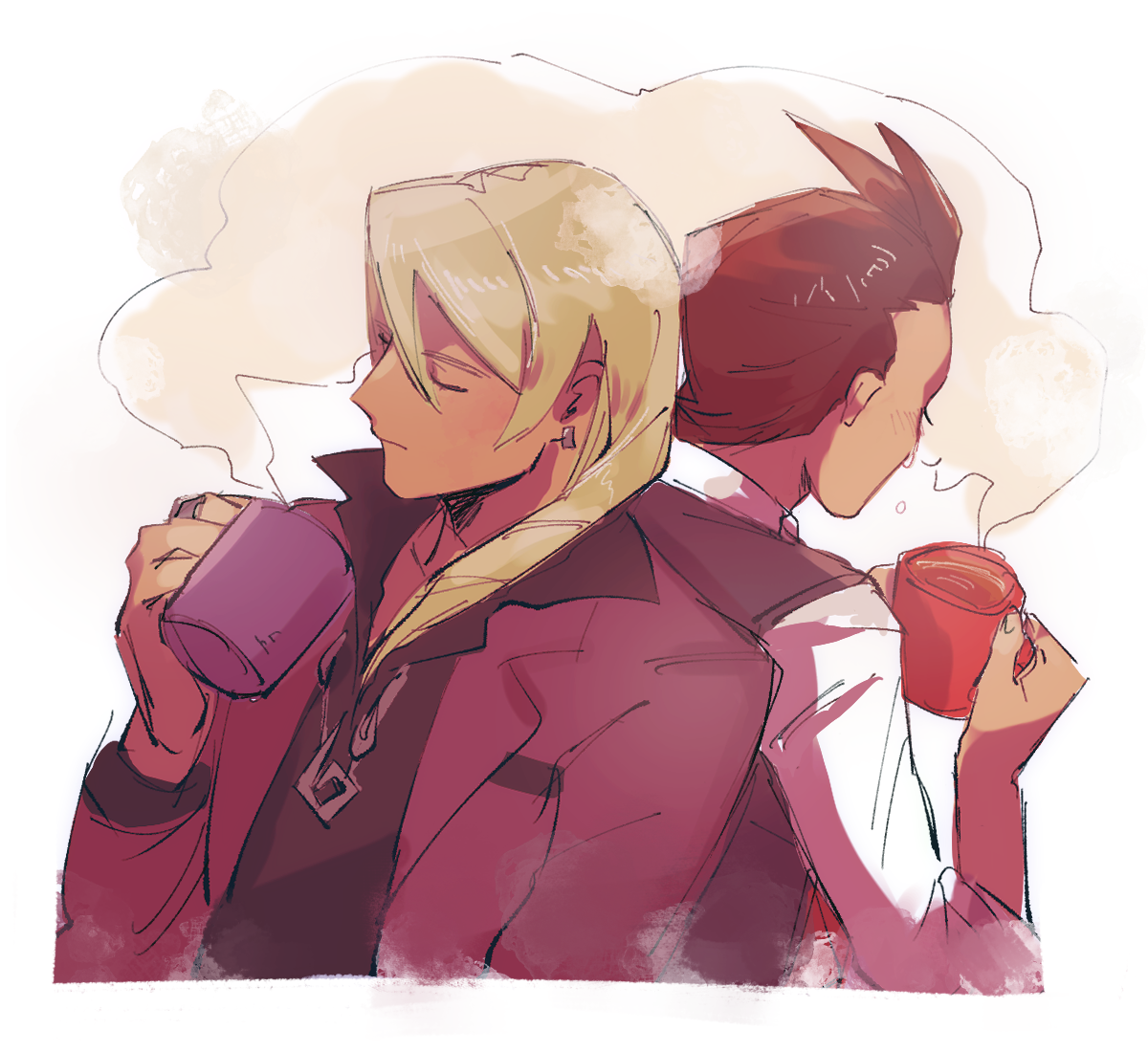 Safebooru - 2boys ace attorney antenna hair apollo justice back-to-back black shirt blonde hair ...