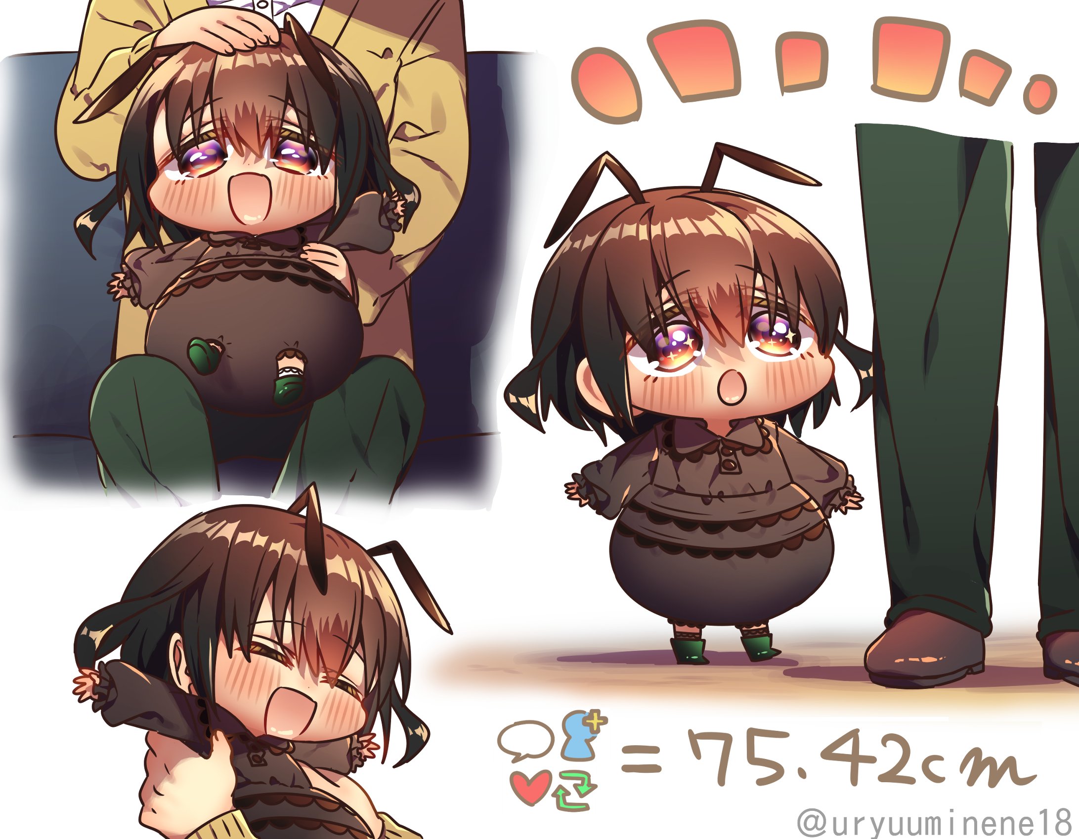 Safebooru - 1girl 1other :d ant girl antenna hair arthropod girl blush brown dress brown hair ...