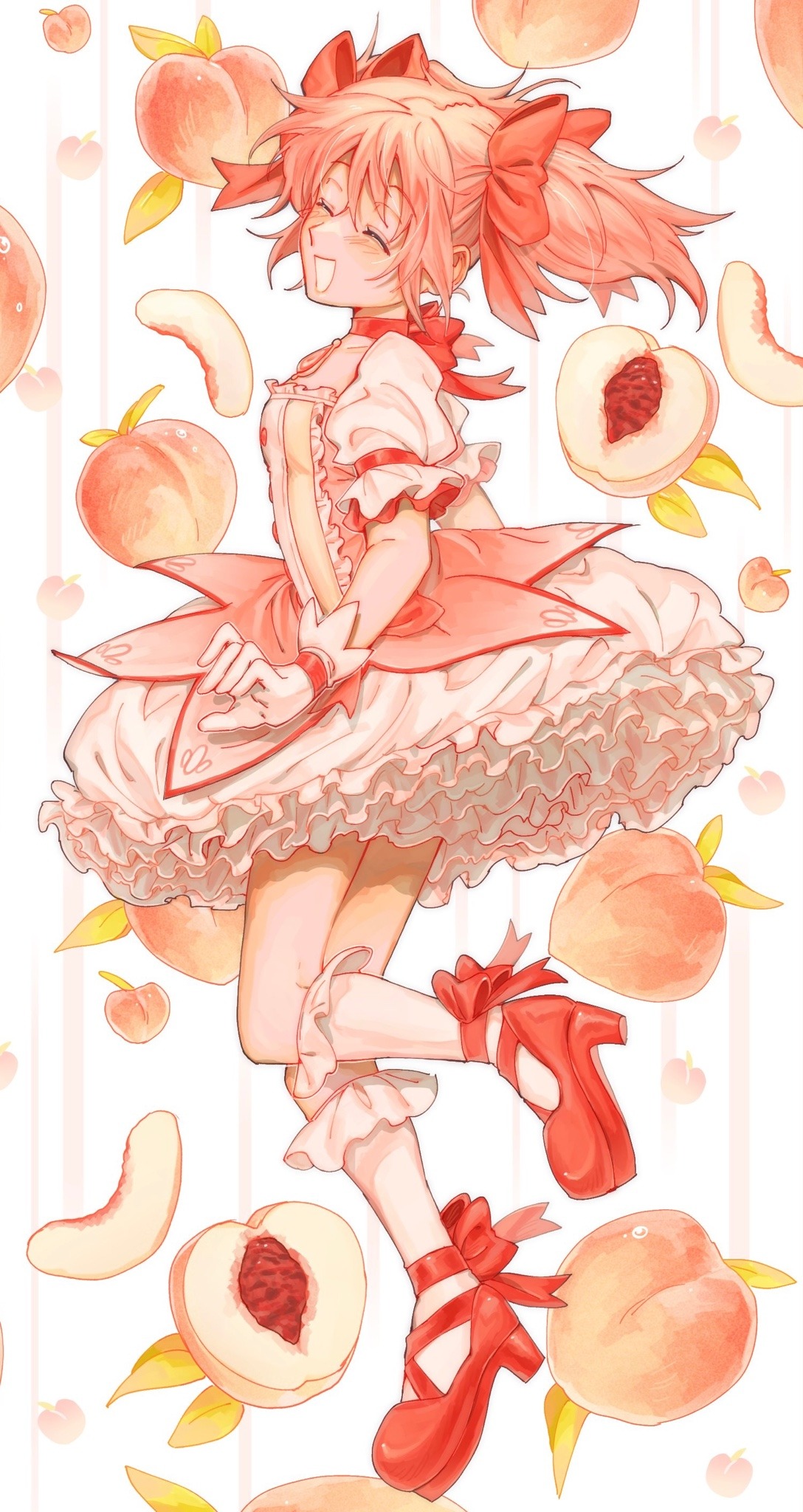 Safebooru - 1girl ankle ribbon ankle strap arms at sides blush bobby socks bubble skirt buttons ...