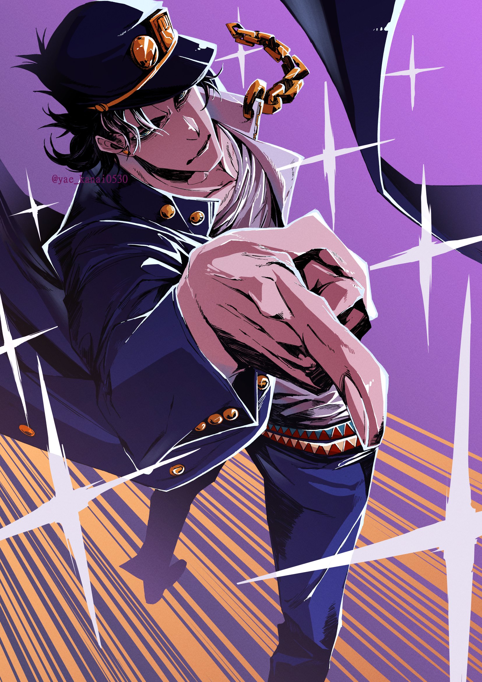 Safebooru - 1boy black hair blue eyes chain earrings full body gakuran ...