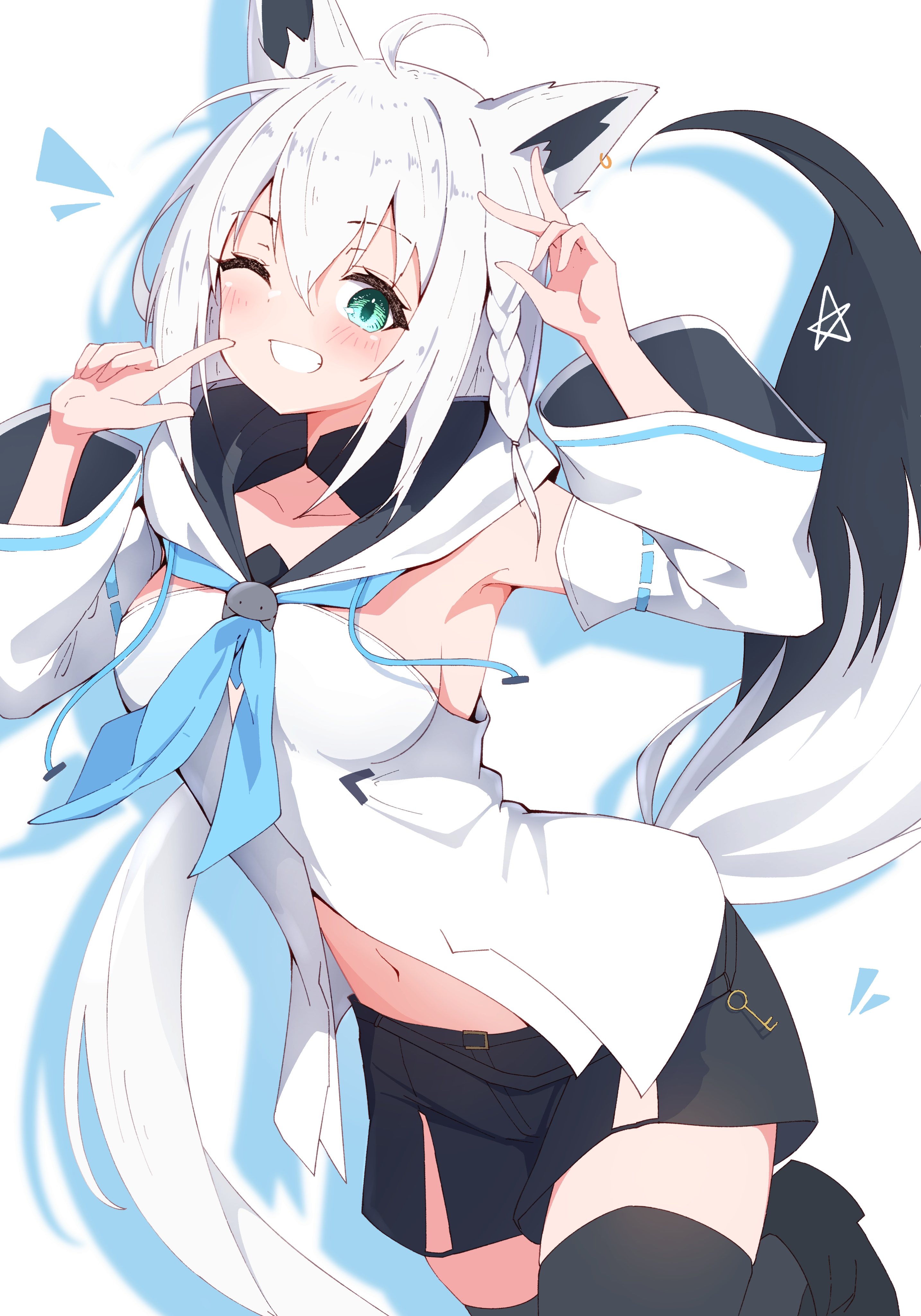 Safebooru - 1girl absurdres ahoge animal ear fluff animal ears armpits blue neckerchief blush ...