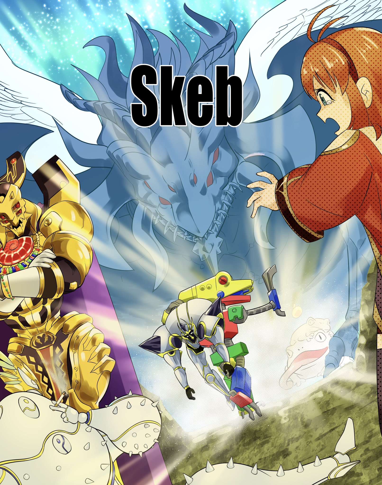 Safebooru - 1girl 3boys 4others adamancipator researcher block dragon ...