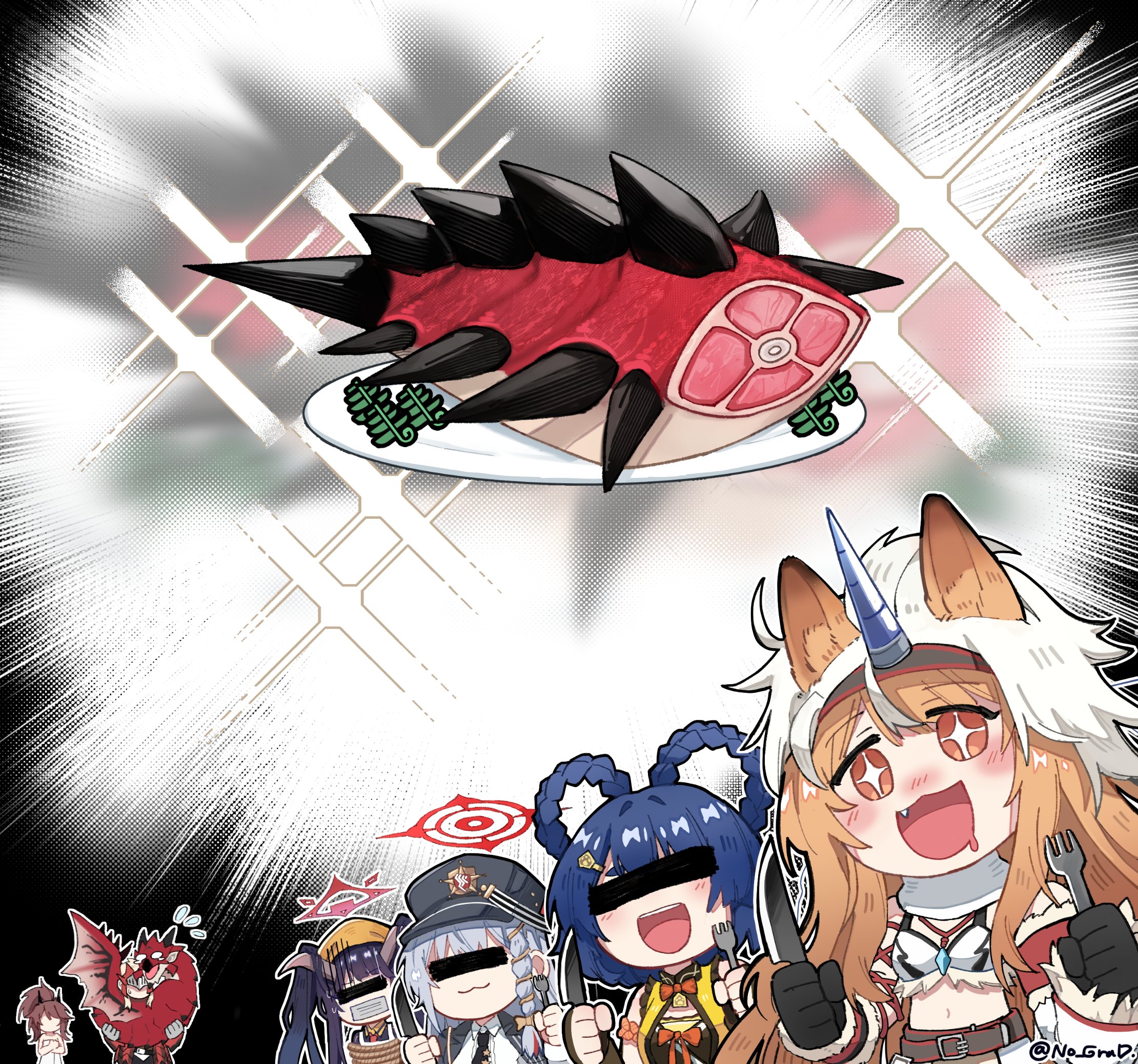 Safebooru - + + 1boy 1other 5girls :3 animal ears arknights bar censor ...
