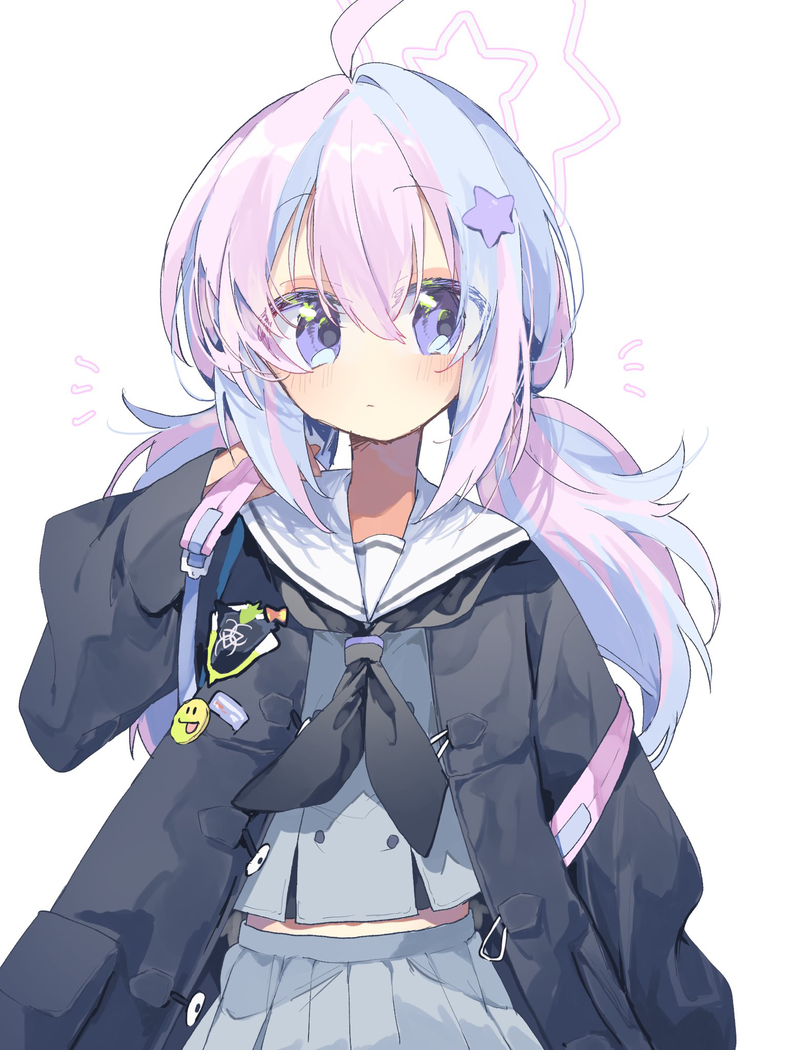 Safebooru - 1girl ahoge backpack bag black coat black neckerchief blue archive blue hair blush ...