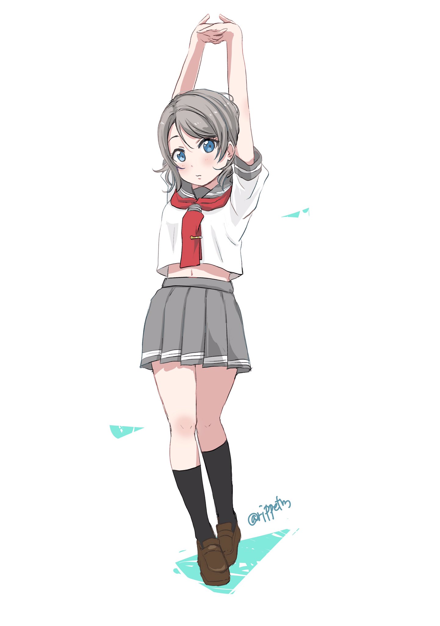 Safebooru - 1girl arms up blue eyes blush brown hair highres love live ...