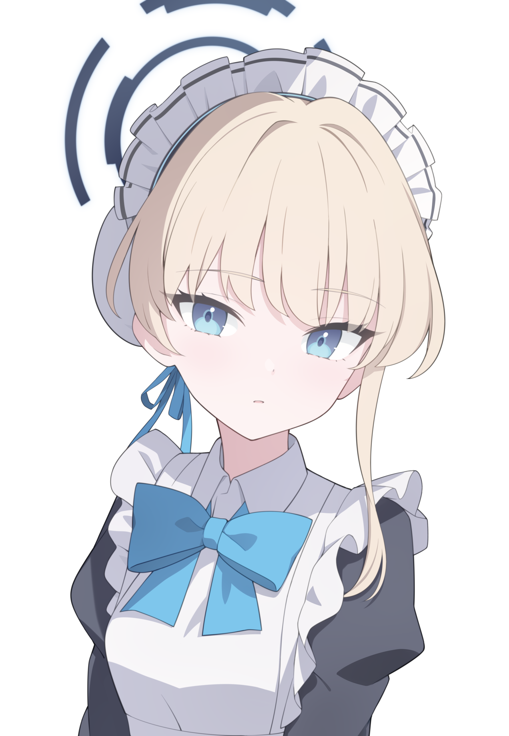 Safebooru - 1girl absurdres apron aqua bow aqua bowtie black dress blonde hair blue archive blue ...