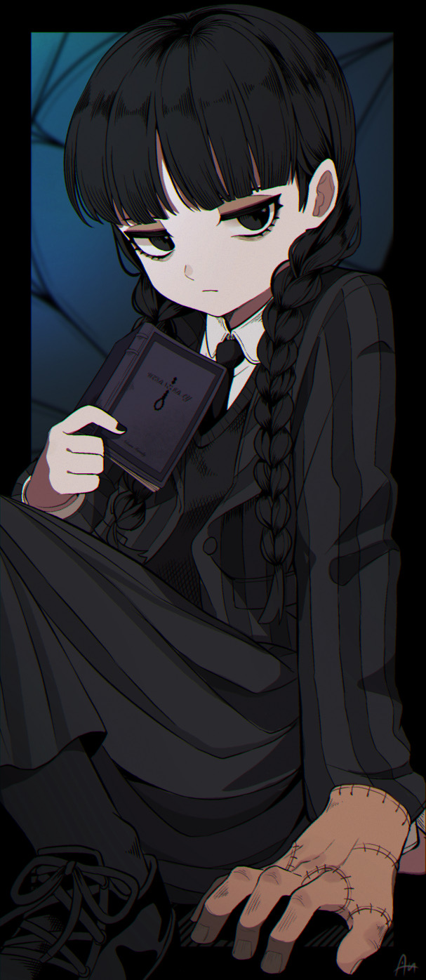 Safebooru - 1girl addams family black border black eyes black footwear ...