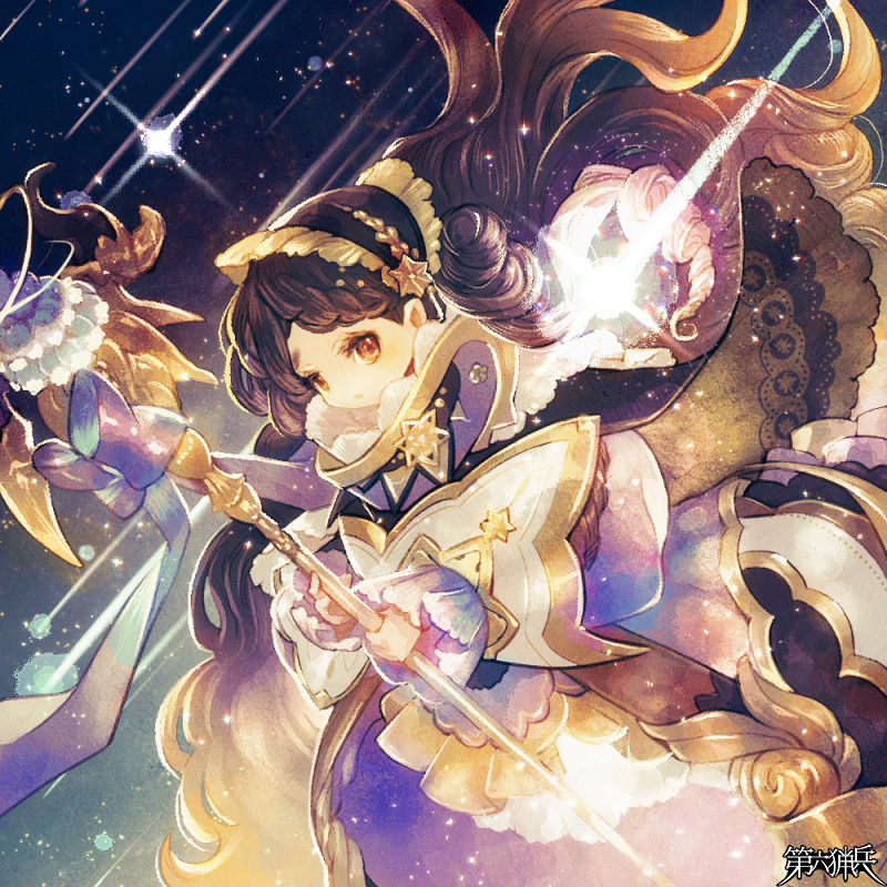 Safebooru - 1girl black hair black headwear braid brown eyes copyright name dairoku ryouhei gold ...