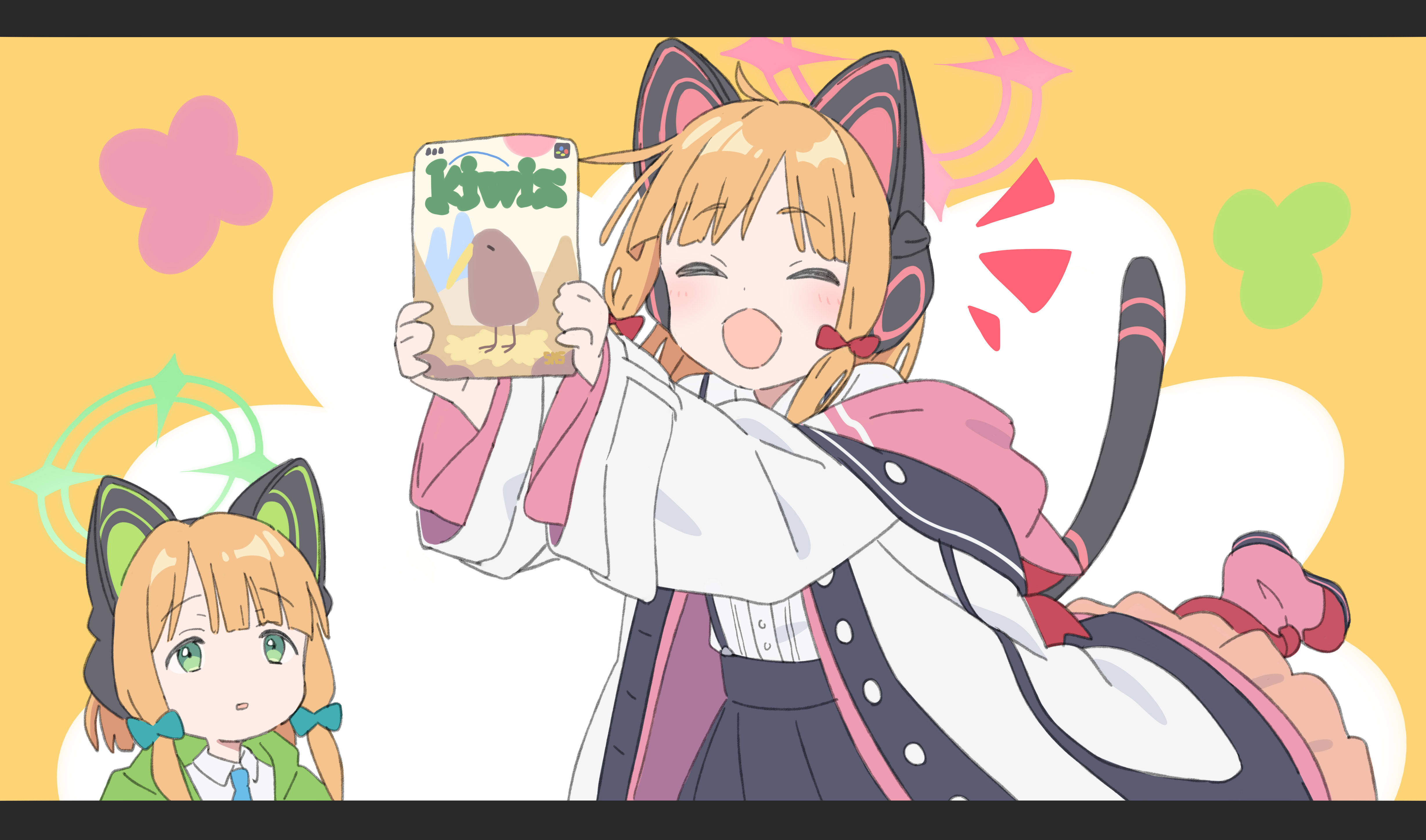 Safebooru - 2girls absurdres animal ear headphones animal ears black gloves black skirt blonde ...