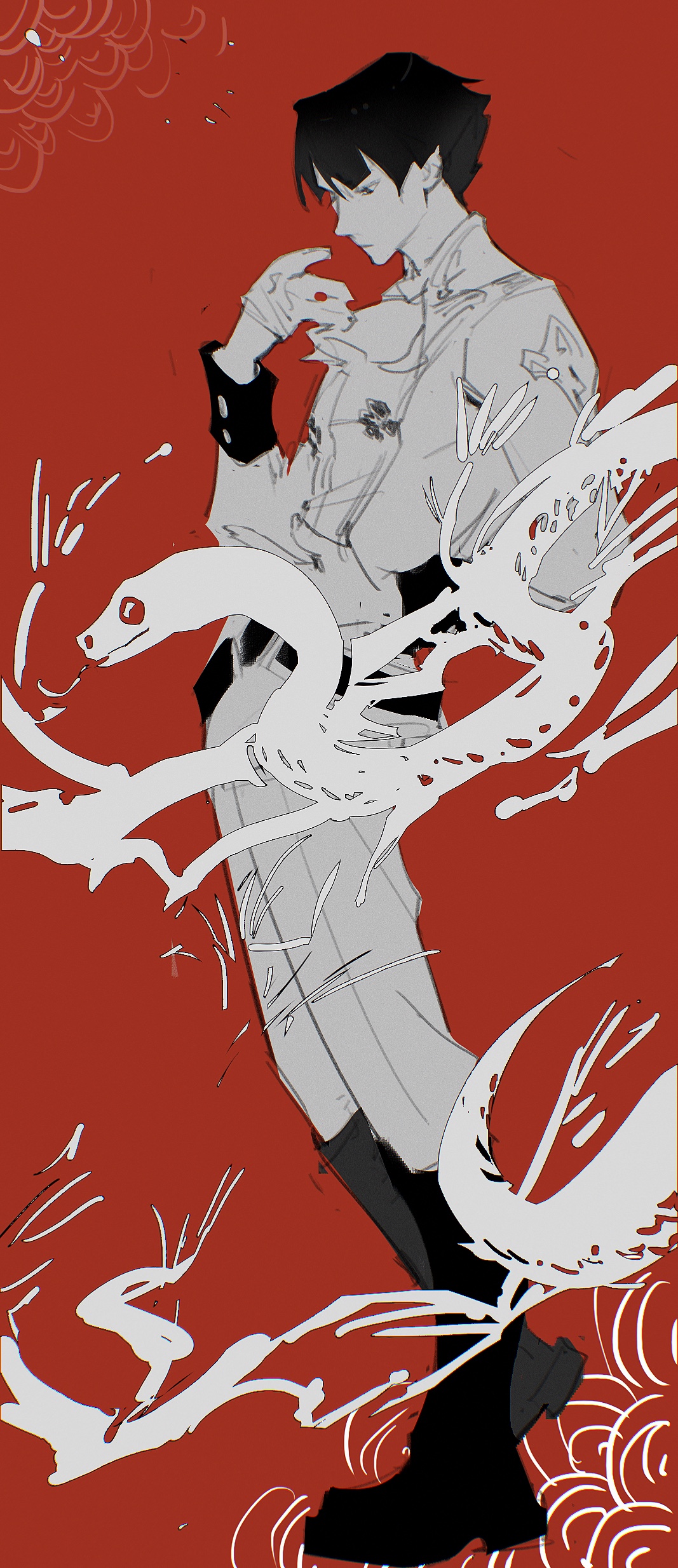 Safebooru - 1boy absurdres ace attorney animal ascot belt boots closed mouth full body greyscale ...