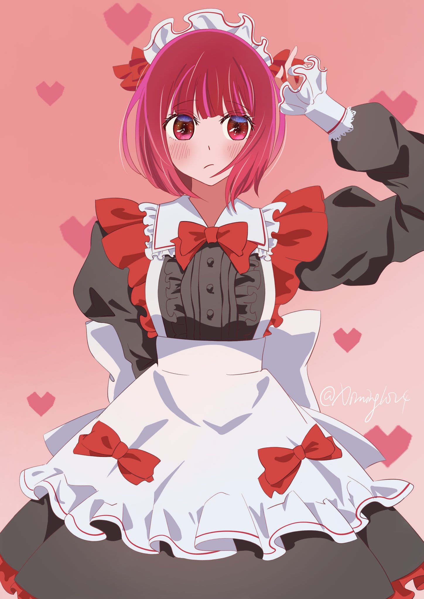 Safebooru - 1girl apron arima kana black dress blush bob cut closed ...