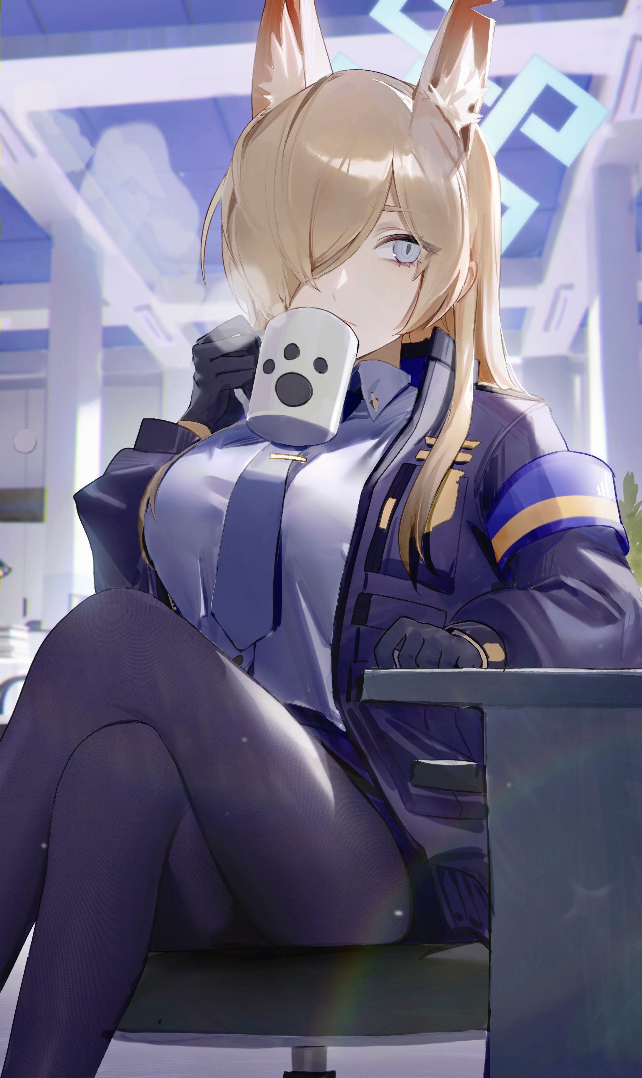 Safebooru - 1girl absurdres animal ear fluff animal ears armband black gloves black jacket black ...