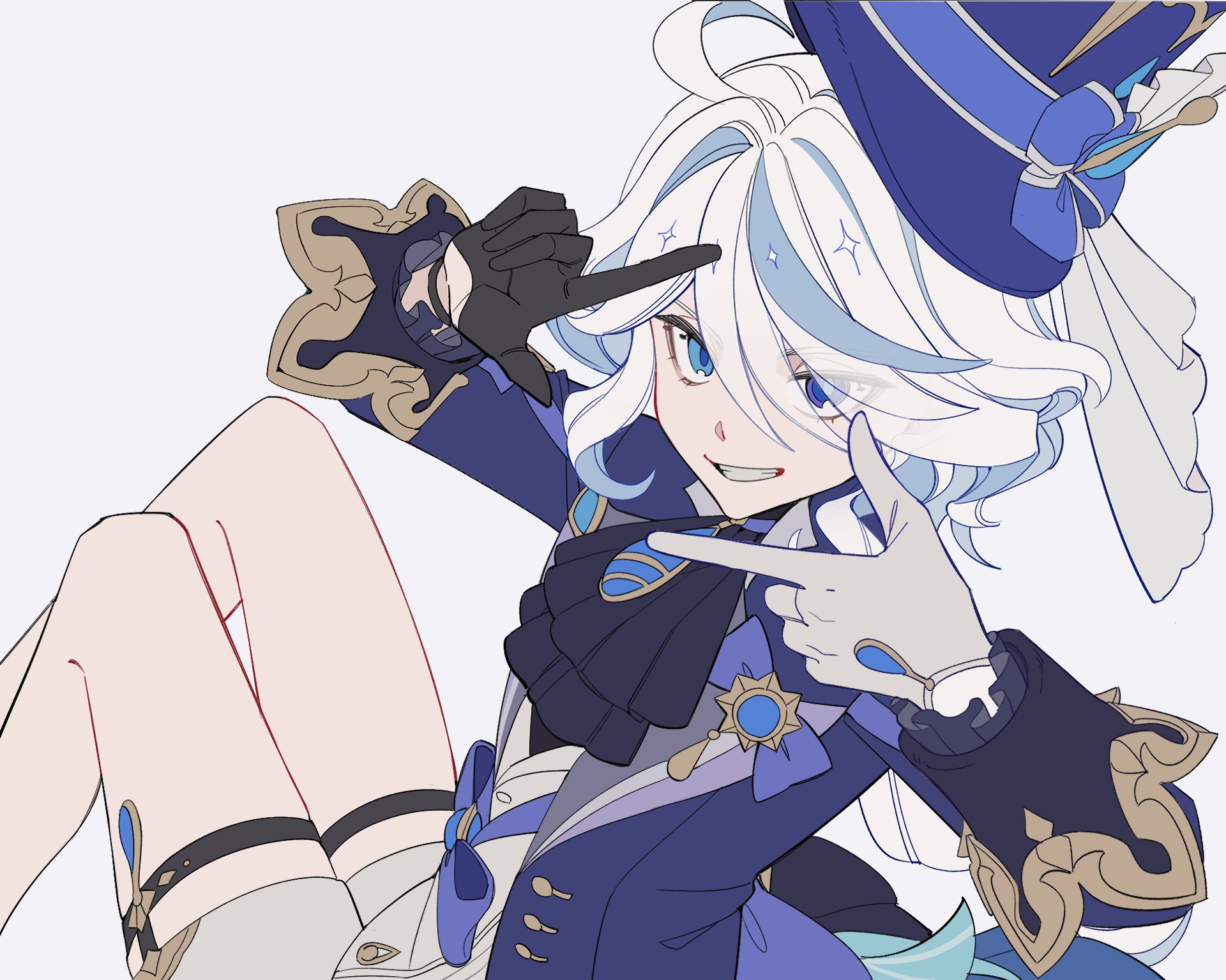 Safebooru - 1girl ahoge ascot asymmetrical gloves black ascot black gloves blue brooch blue eyes ...