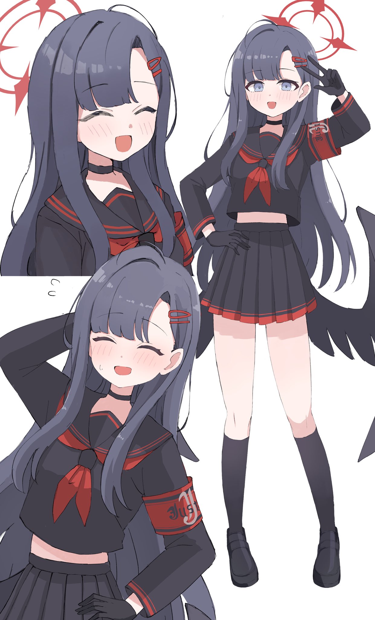 Safebooru - 1girl armband azuki (az my) black choker black footwear black gloves black hair ...