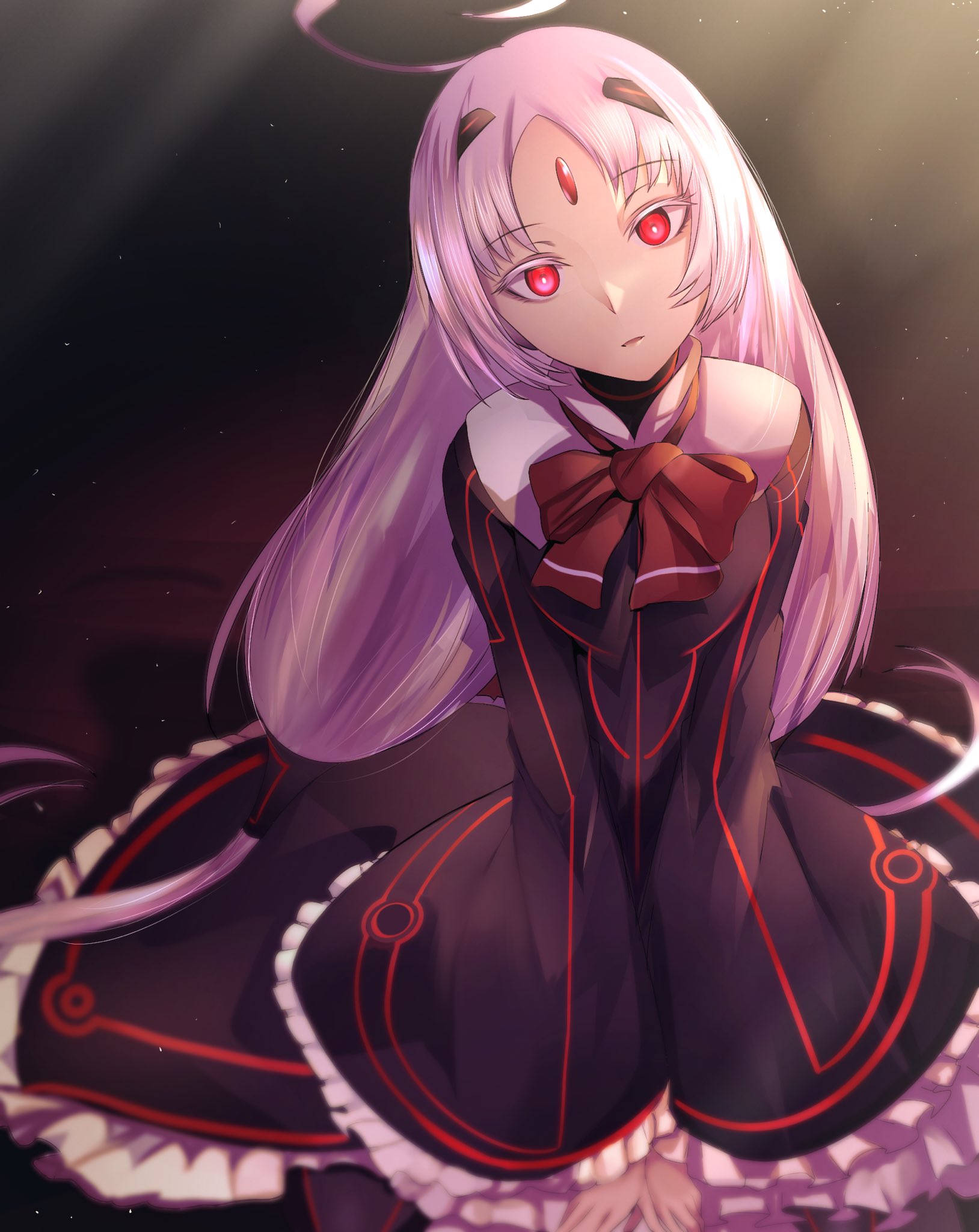 Safebooru - 1girl ahoge bow dress forehead jewel frilled dress frills gaien (jin morisono) hair ...