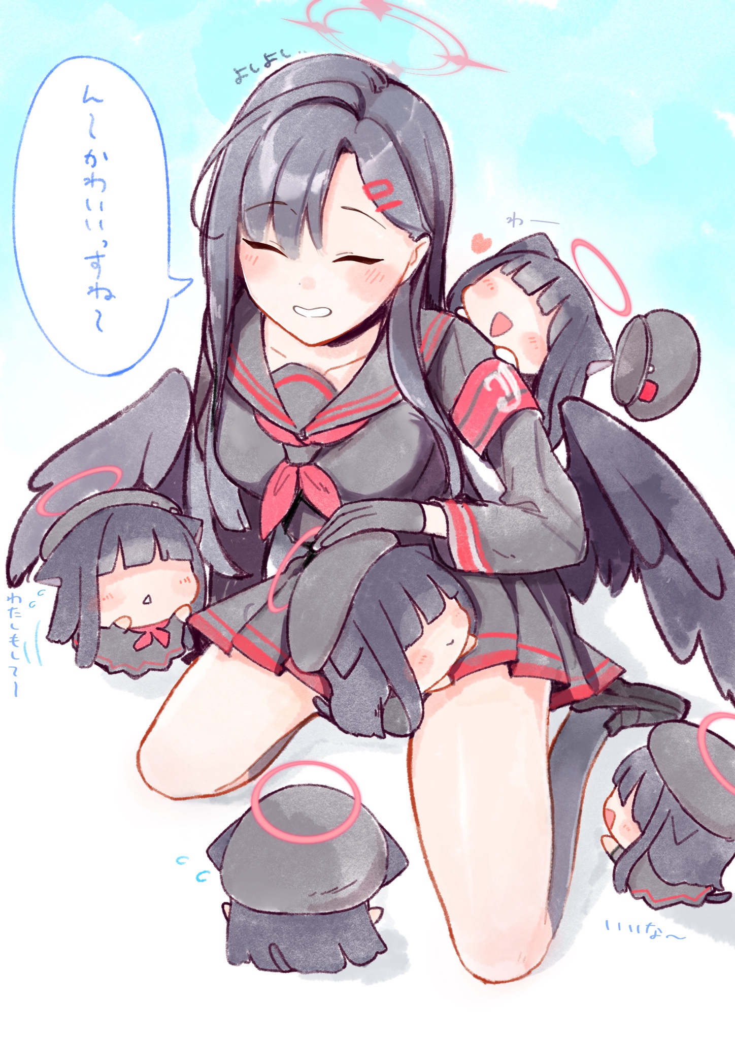 Safebooru - 6+girls armband beret black footwear black hair black headwear black sailor collar ...