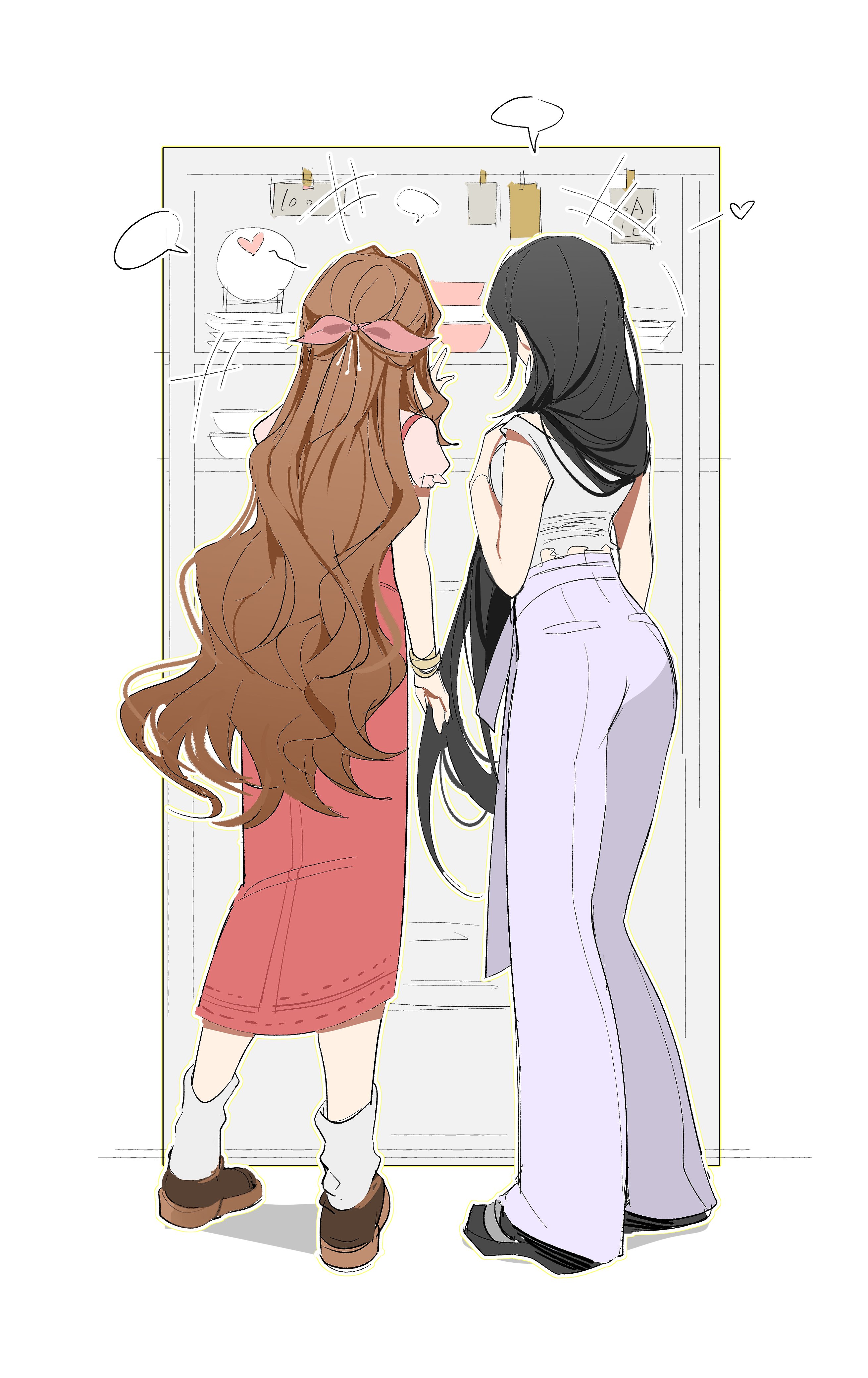 Safebooru - 2girls absurdres aerith gainsborough alternate costume black footwear black hair ...