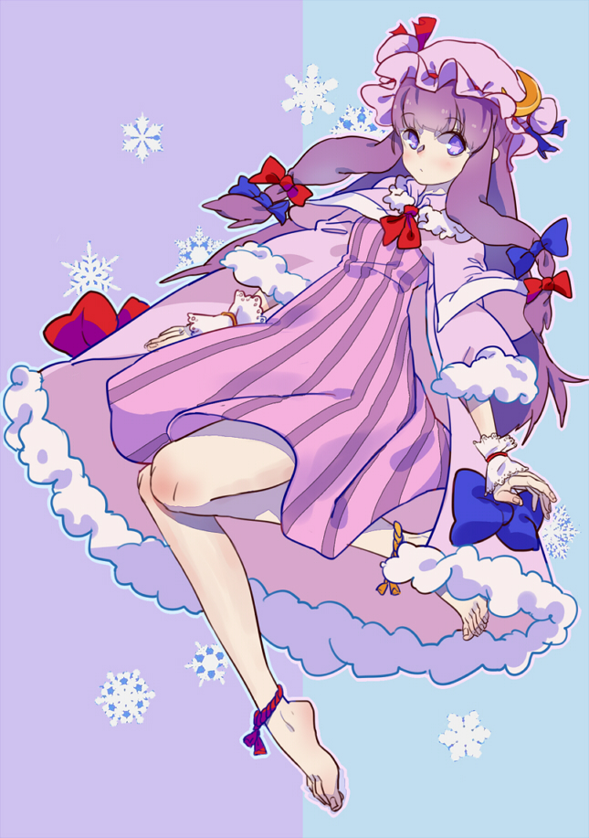 Safebooru - 1girl anklet barefoot blue bow blush bow cape crescent ...