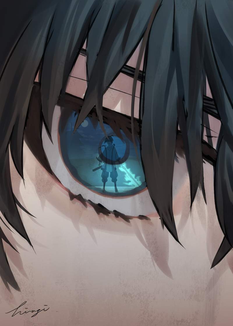 Safebooru - 1boy 1other ahoge androgynous black hair blue eyes braid ...