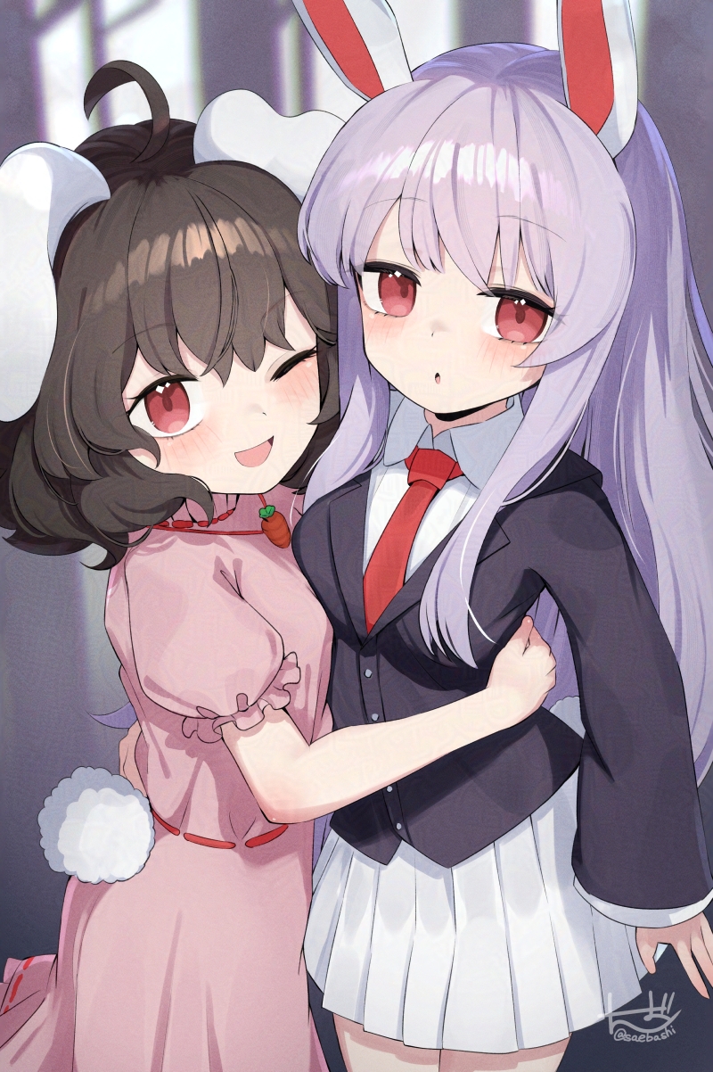 Safebooru - 2girls ahoge animal ears black hair blazer blush breasts ...