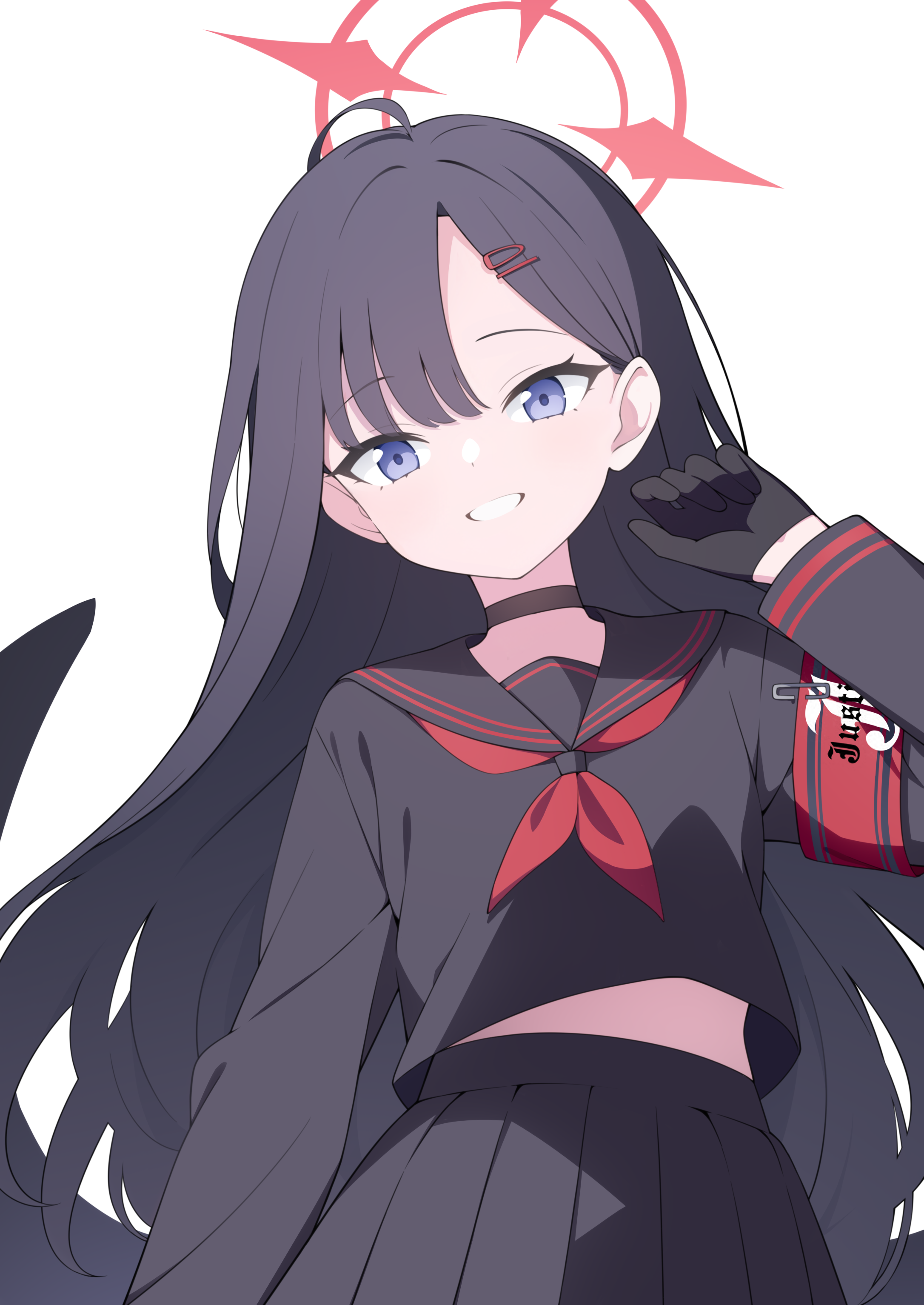 Safebooru - 1girl absurdres ahoge black choker black gloves black hair black sailor collar black ...