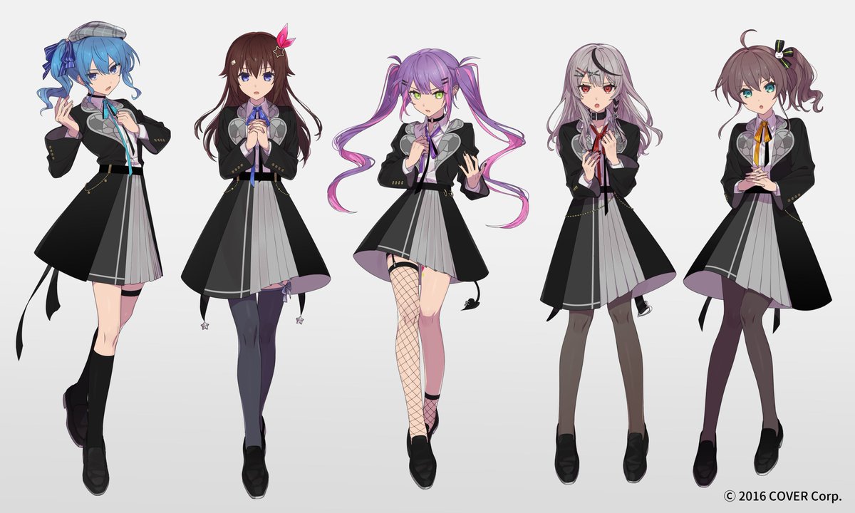 Safebooru - 5girls alternate costume artist request blue eyes blue hair brown hair demon tail ...