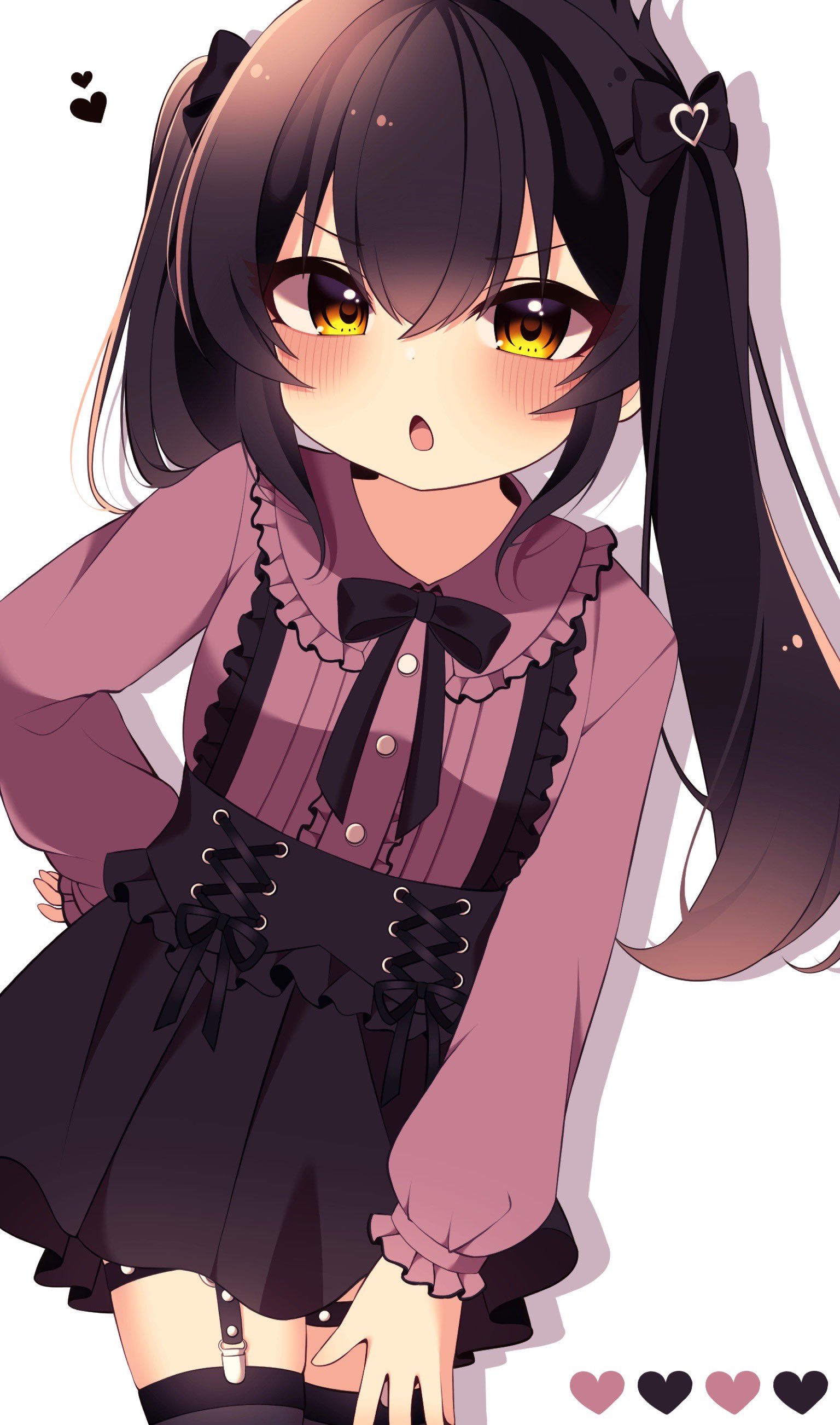 Safebooru - 1girl absurdres black bow black bowtie black hair black skirt black thighhighs blush ...